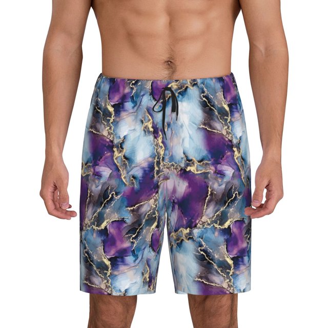 Balery Purple Marble Texture Men's Cotton Knit Pajama Shorts Waistband & Pockets,Short Pajama ...