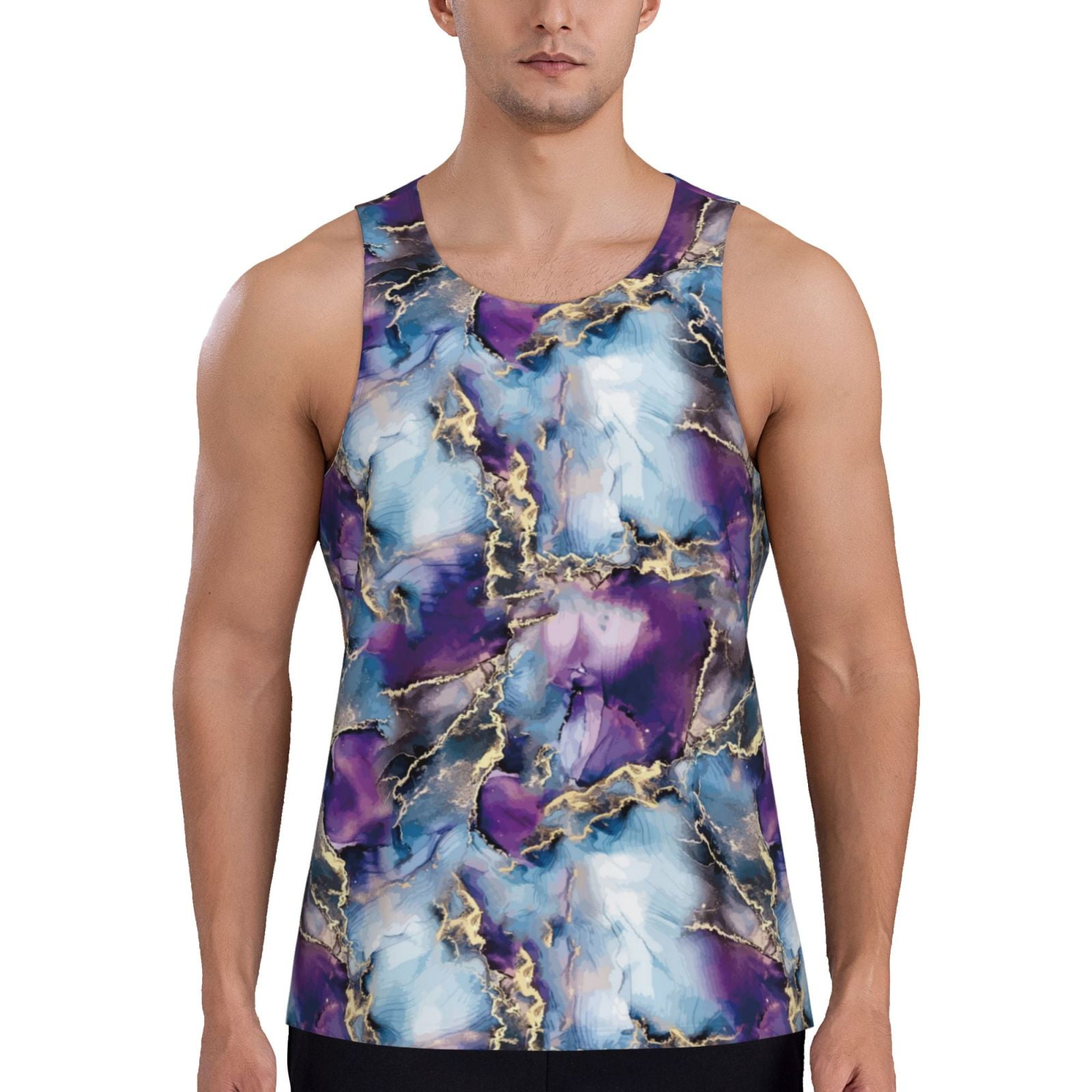 Balery Purple Marble Texture Pattern Men's Workout Tank Top Gym Muscle ...