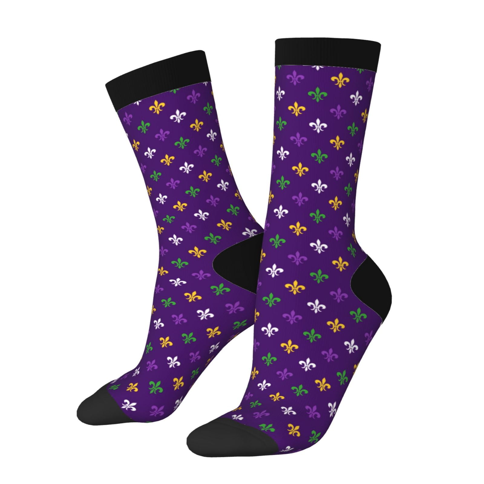 Balery Purple Mardi Gras Pattern Crew Socks Unisex– Soft & Breathable Socks for Men & Women, One ...