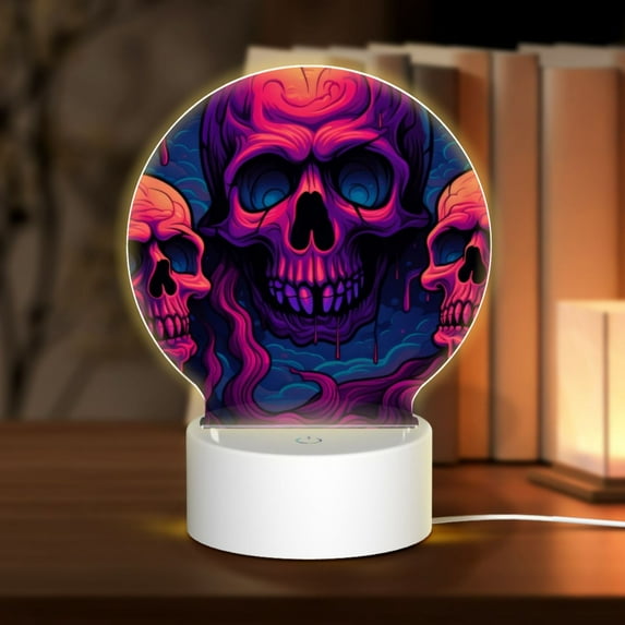 Balery Purple-Red Skull Pattern Acrylic Night Light Gift with 3 Color ...