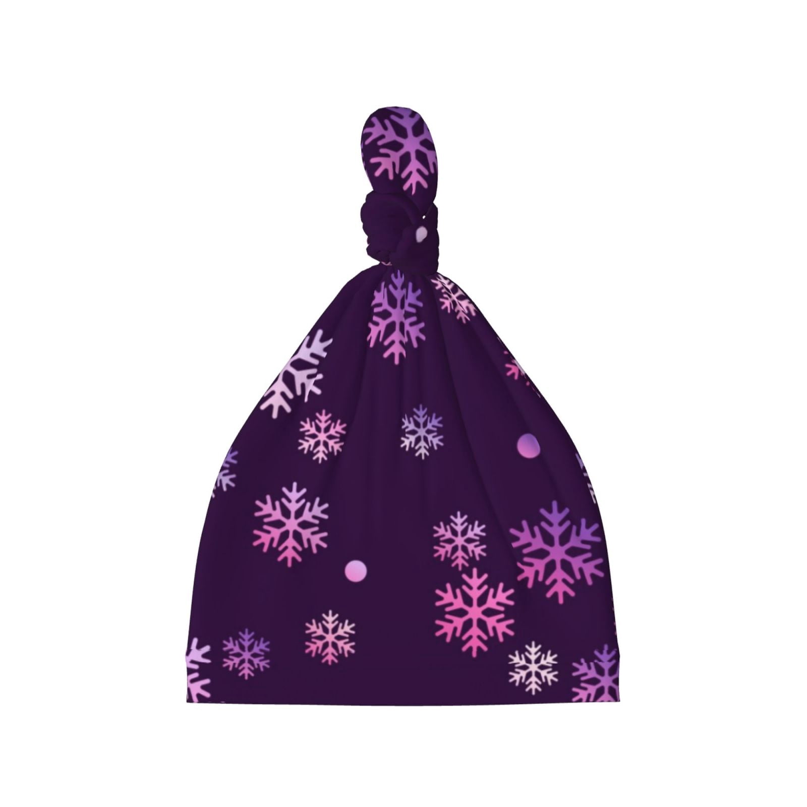 Balery Purple Snow Flakes Pattern Baby Beanie, Knotted Baby Hat, Infant ...