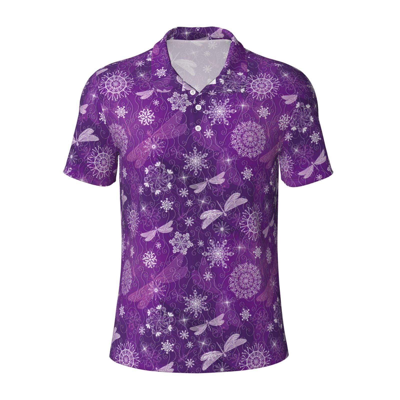 Balery Purple Snowflakes Printed Men’s Short Sleeve Polo Shirt ...