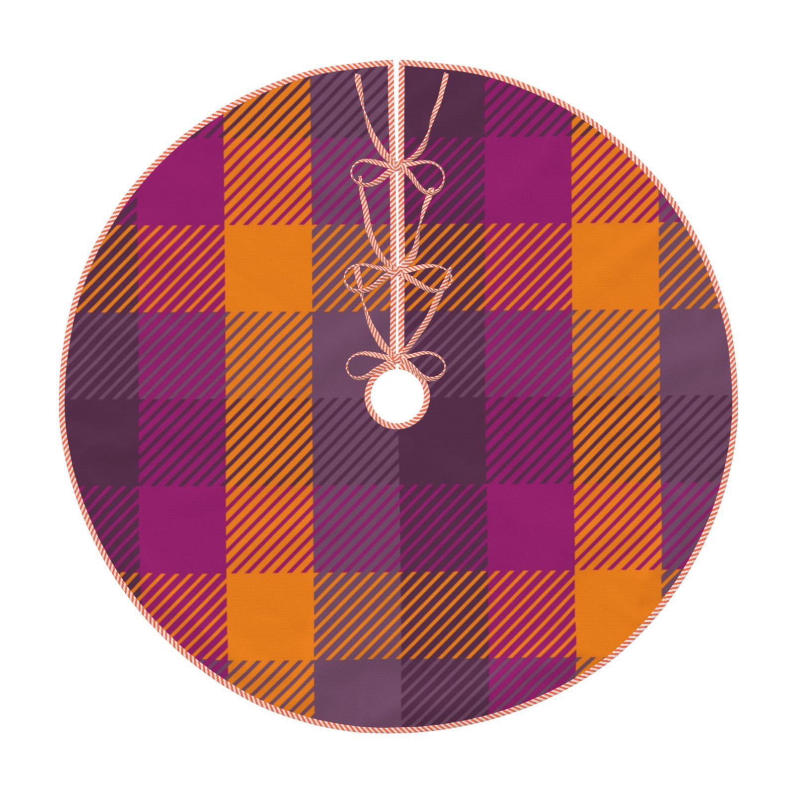 Balery Purple Yellow Buffalo Plaid Printed Christmas Tree Skirt , Merry ...
