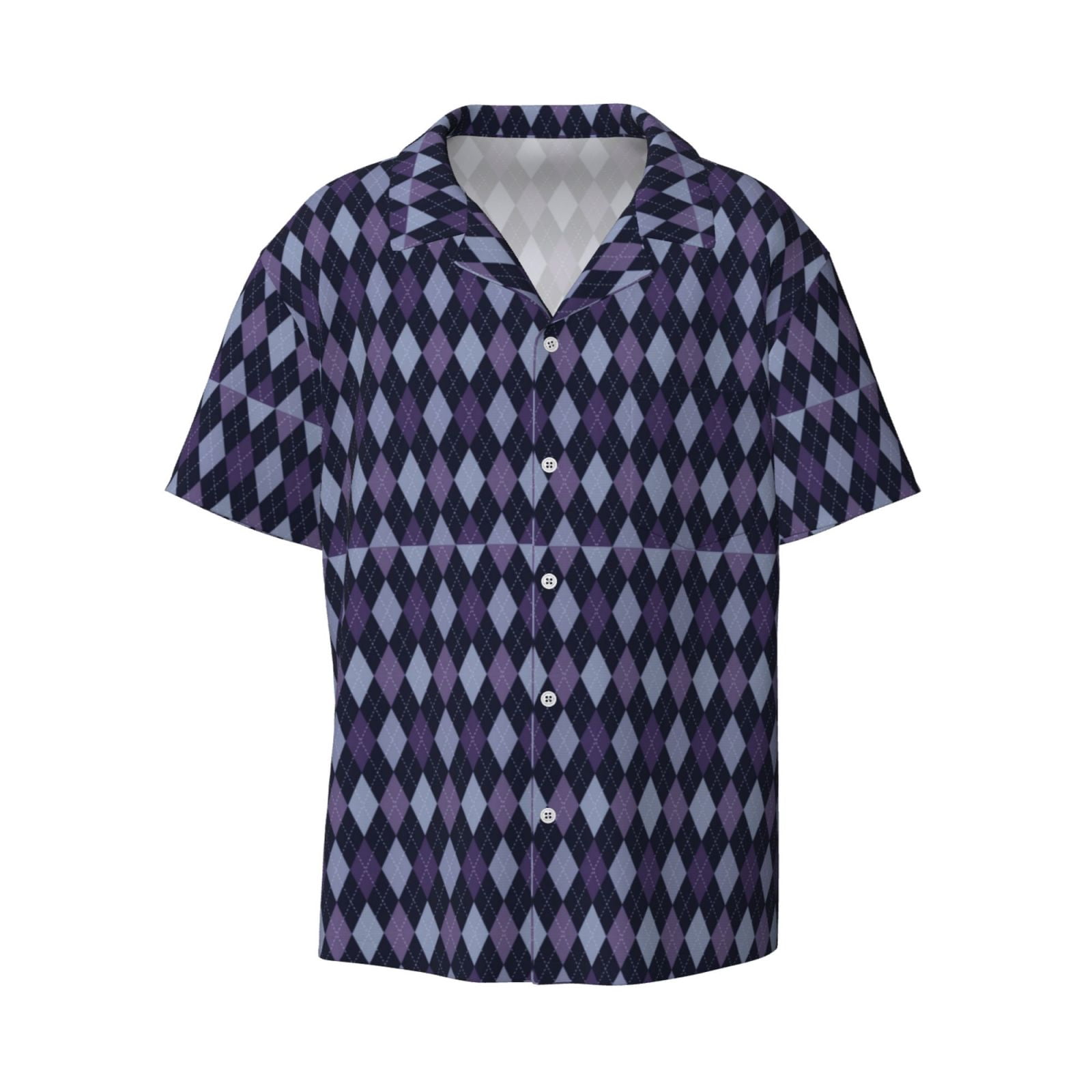 Balery Purple and Blue Squares Men's Casual Button Down Shirt Short ...