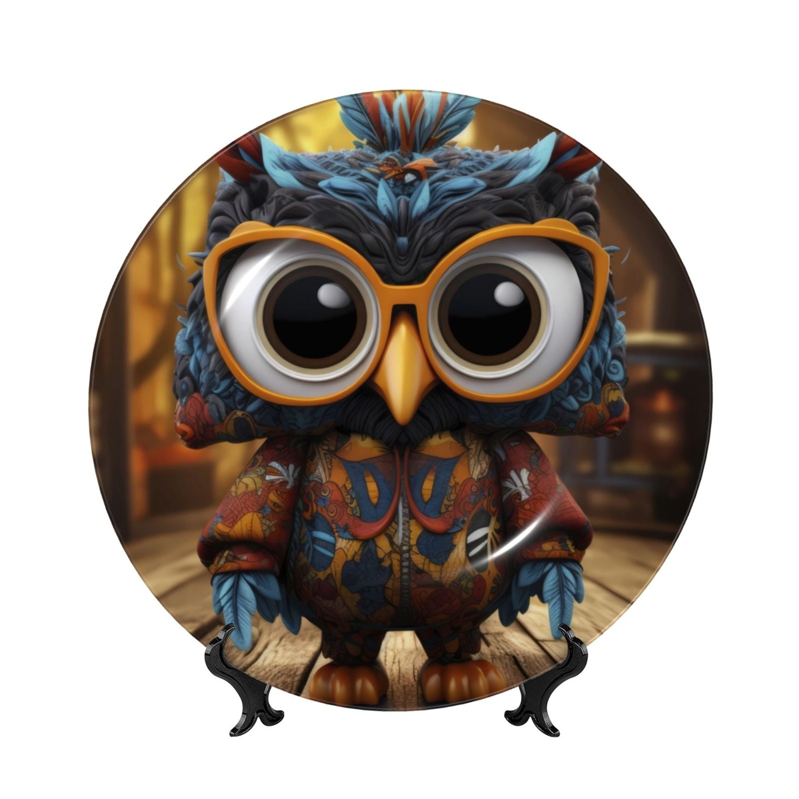 Balery Quirky Owl With Glasses Print Bone China Decorative Plate ...