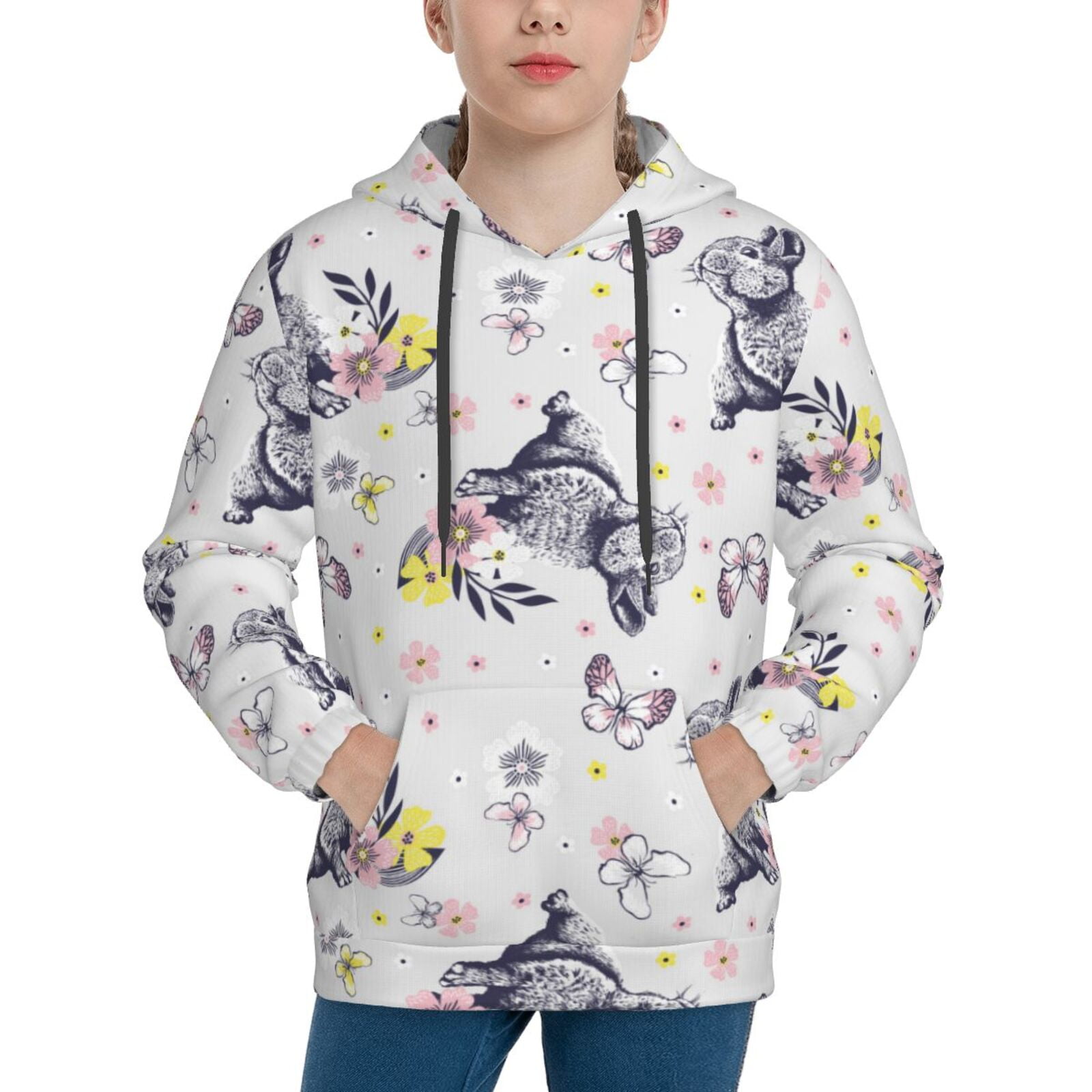 Balery Rabbit And Butterfly Pattern Boys Hoodie, Youth Pullover Hooded ...