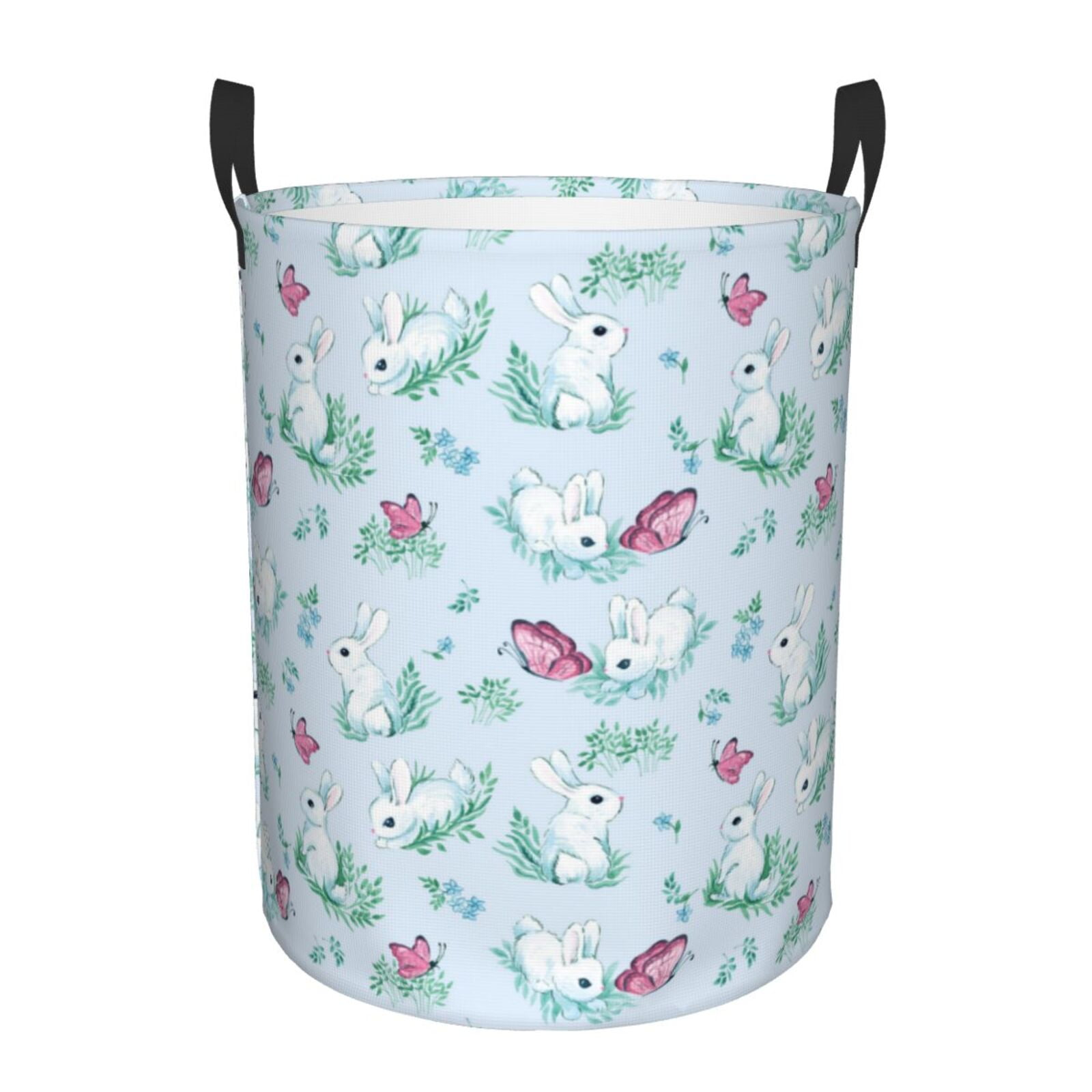 Balery Rabbit And Butterfly Round Laundry Basket with Handles ...