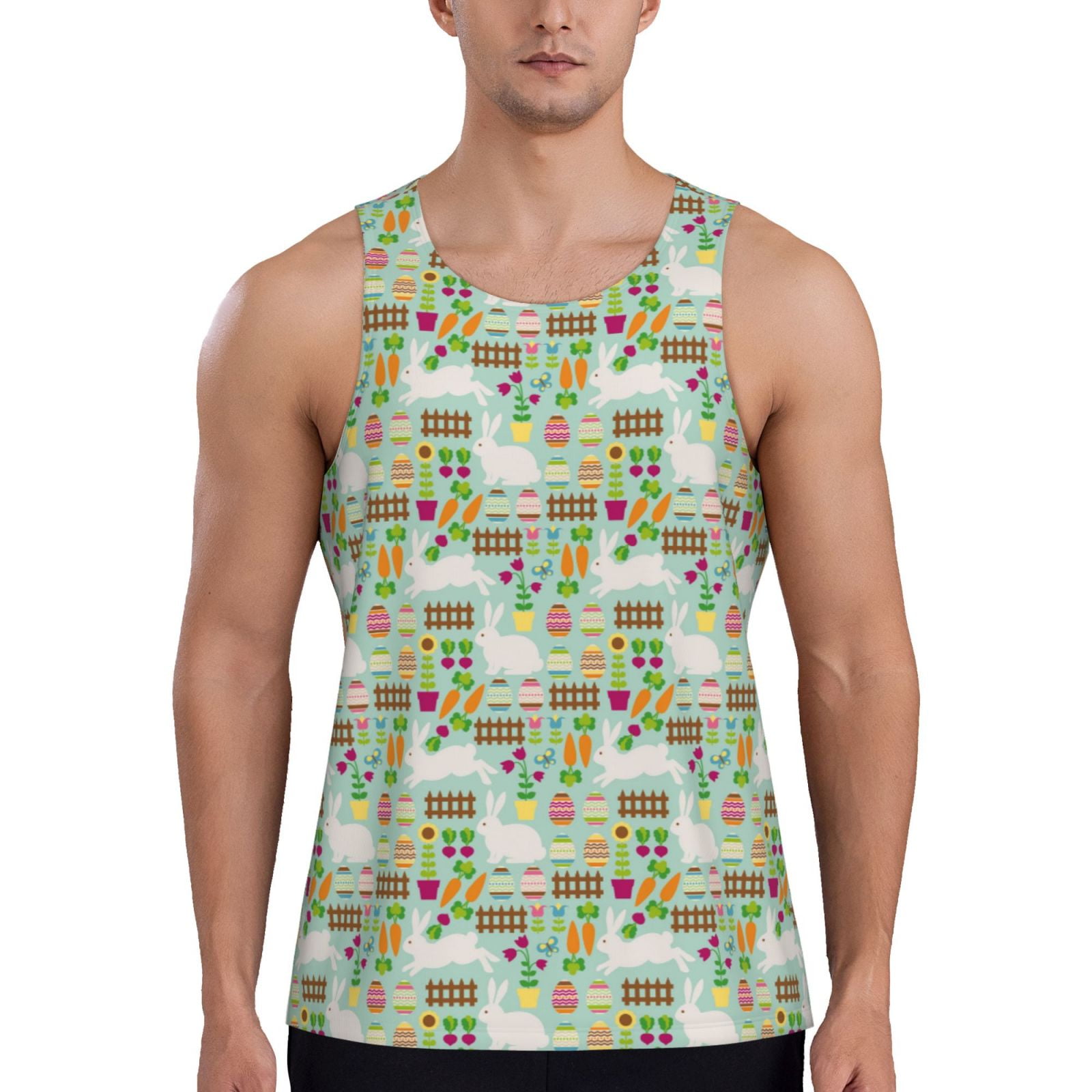 Balery Rabbit And Carrot Pattern Men's Workout Tank Top Gym Muscle Tee ...