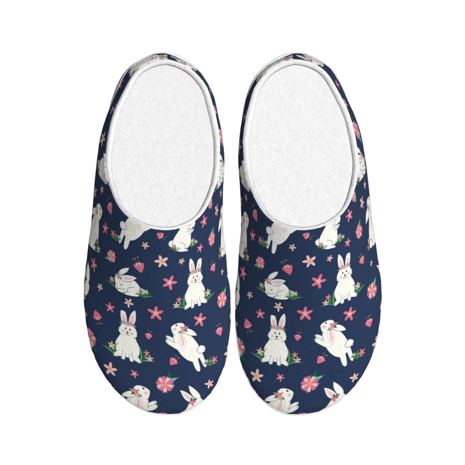 Balery Rabbit And Flower Pattern Women's Fuzzy Memory Foam Slippers ...