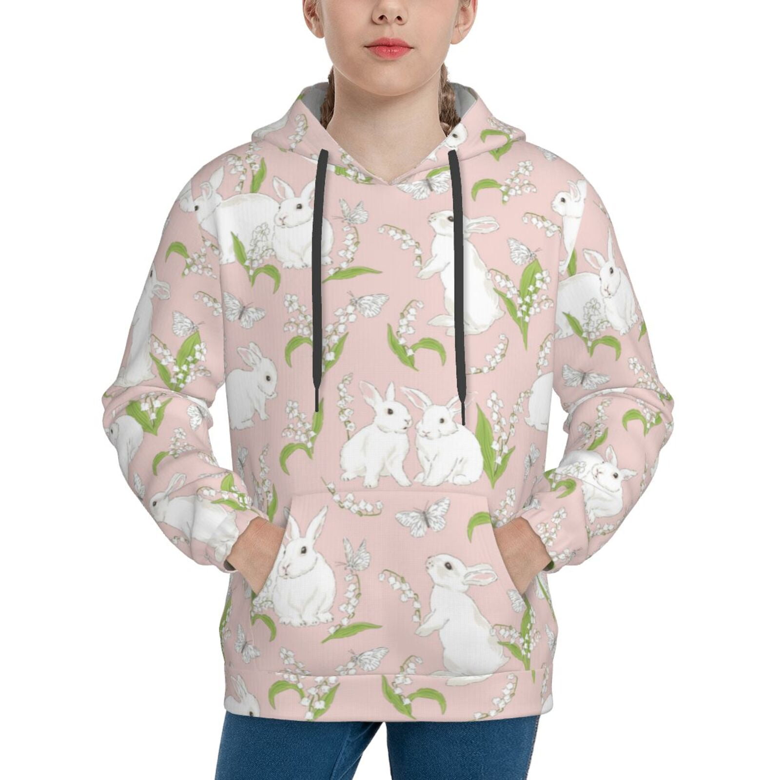 Balery Rabbit Pattern Boys Hoodie, Youth Pullover Hooded Sweatshirt ...