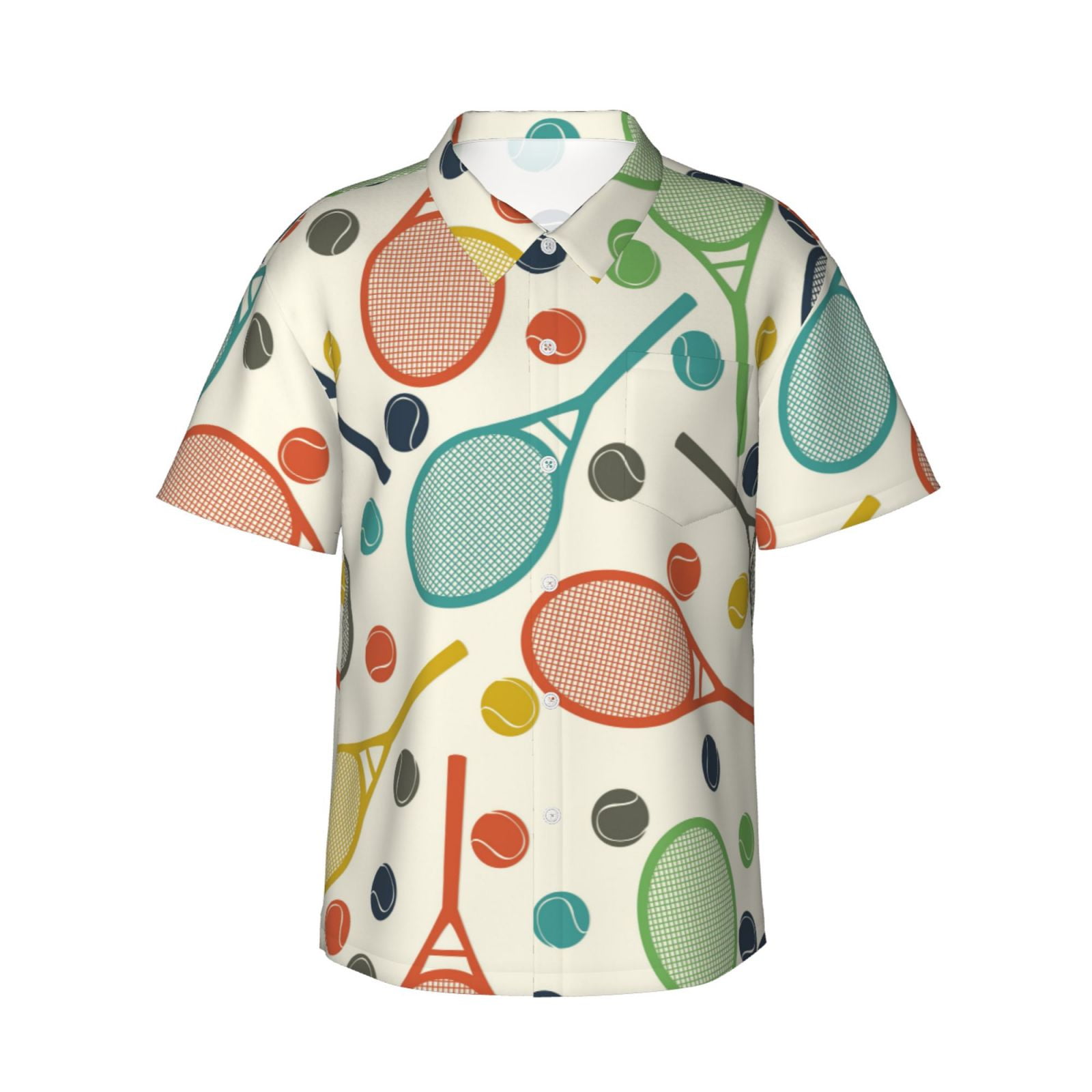 Balery Racket and Tennis Ball Print Men's Hawaiian Shirts Short Sleeve ...