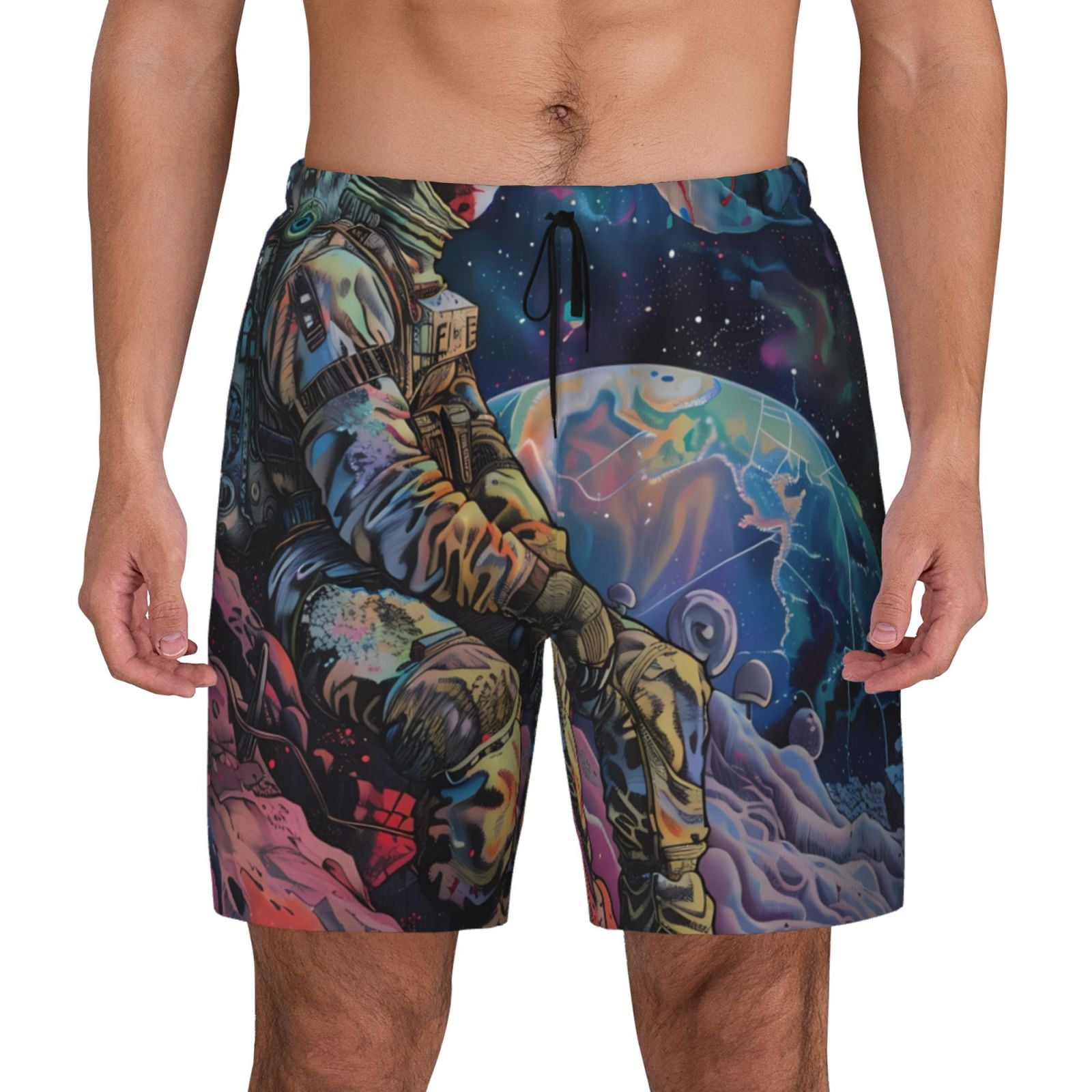 Balery Rainbow Astronaut Space Landscape Mens Swim Trunks Swim Shorts ...