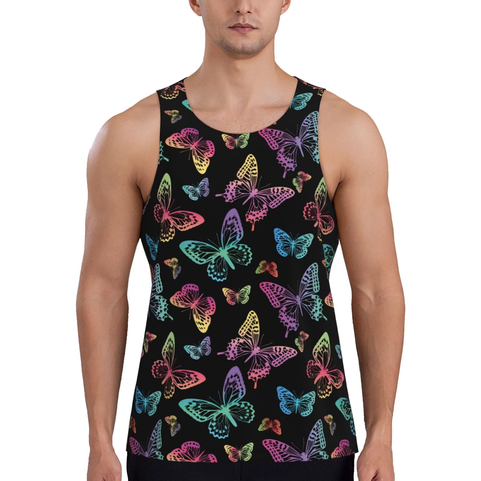 Balery Rainbow Butterflies Pattern Men's Workout Tank Top Gym Muscle ...