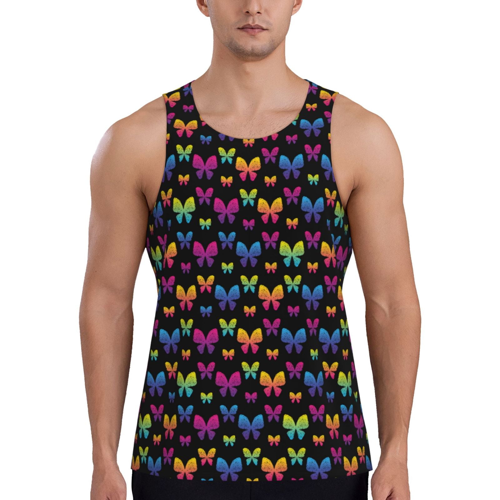 Balery Rainbow Butterfly Pattern Men's Workout Tank Top Gym Muscle Tee ...