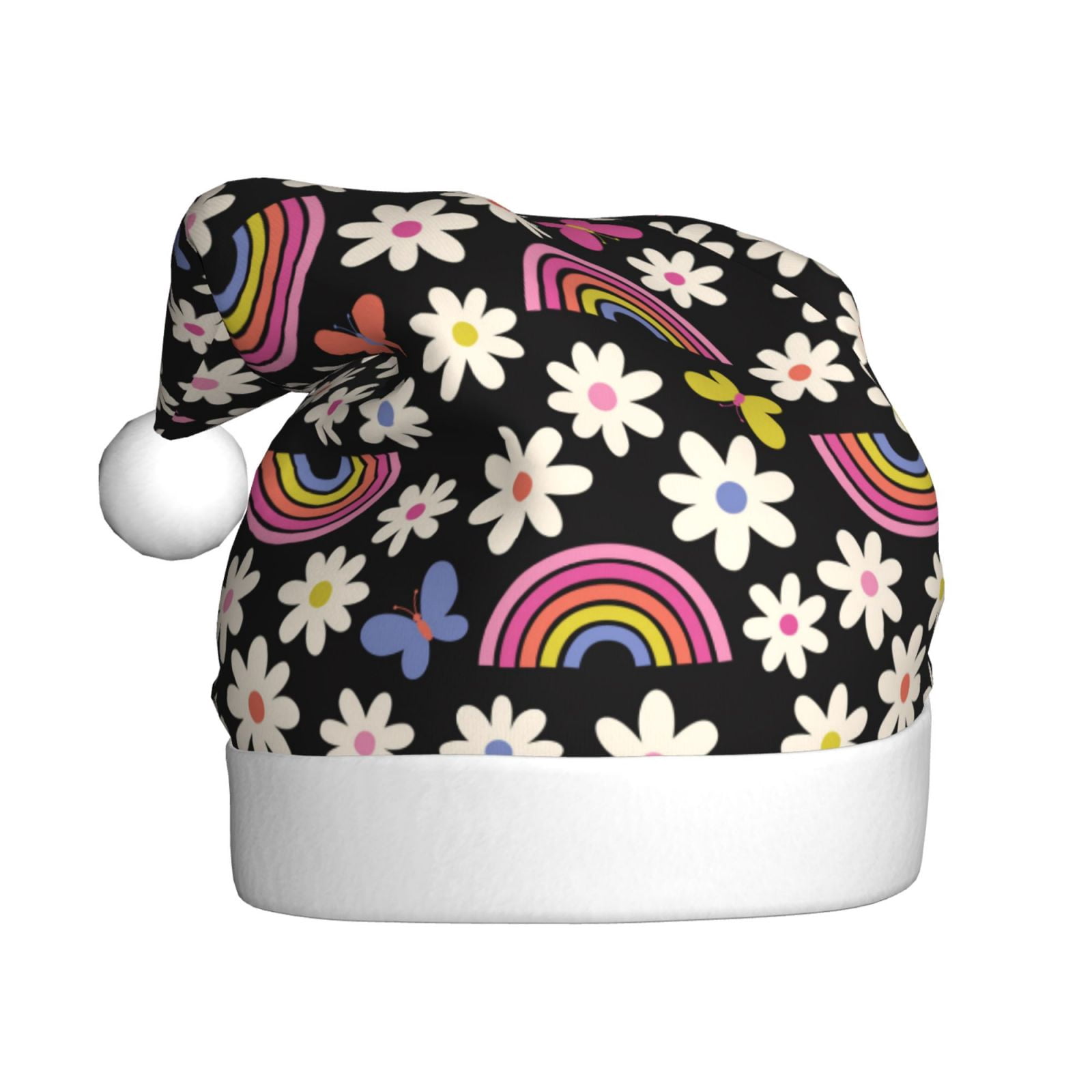 Balery Rainbow Flowers Pattern Santa Hat Christmas Hat Funny Christmas ...