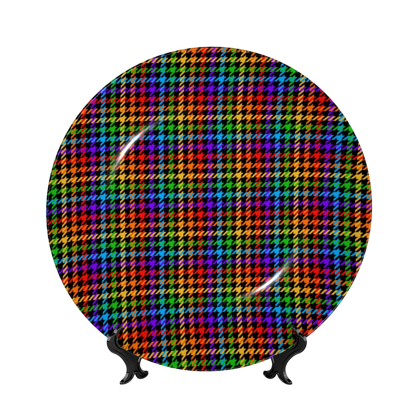 Balery Rainbow Houndstooth Print Bone China Decorative Plate Ceramic ...
