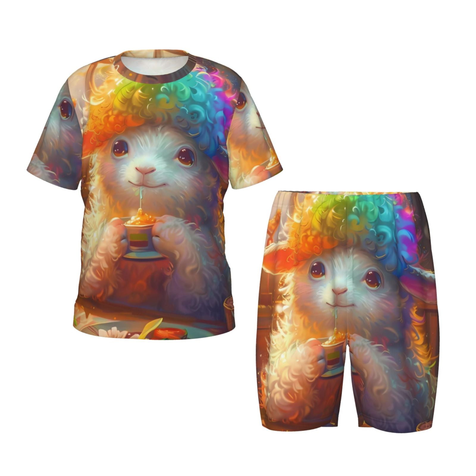 Balery Rainbow Lamb Breakfast Pattern Kids’ Short-Sleeved Pajama Set ...