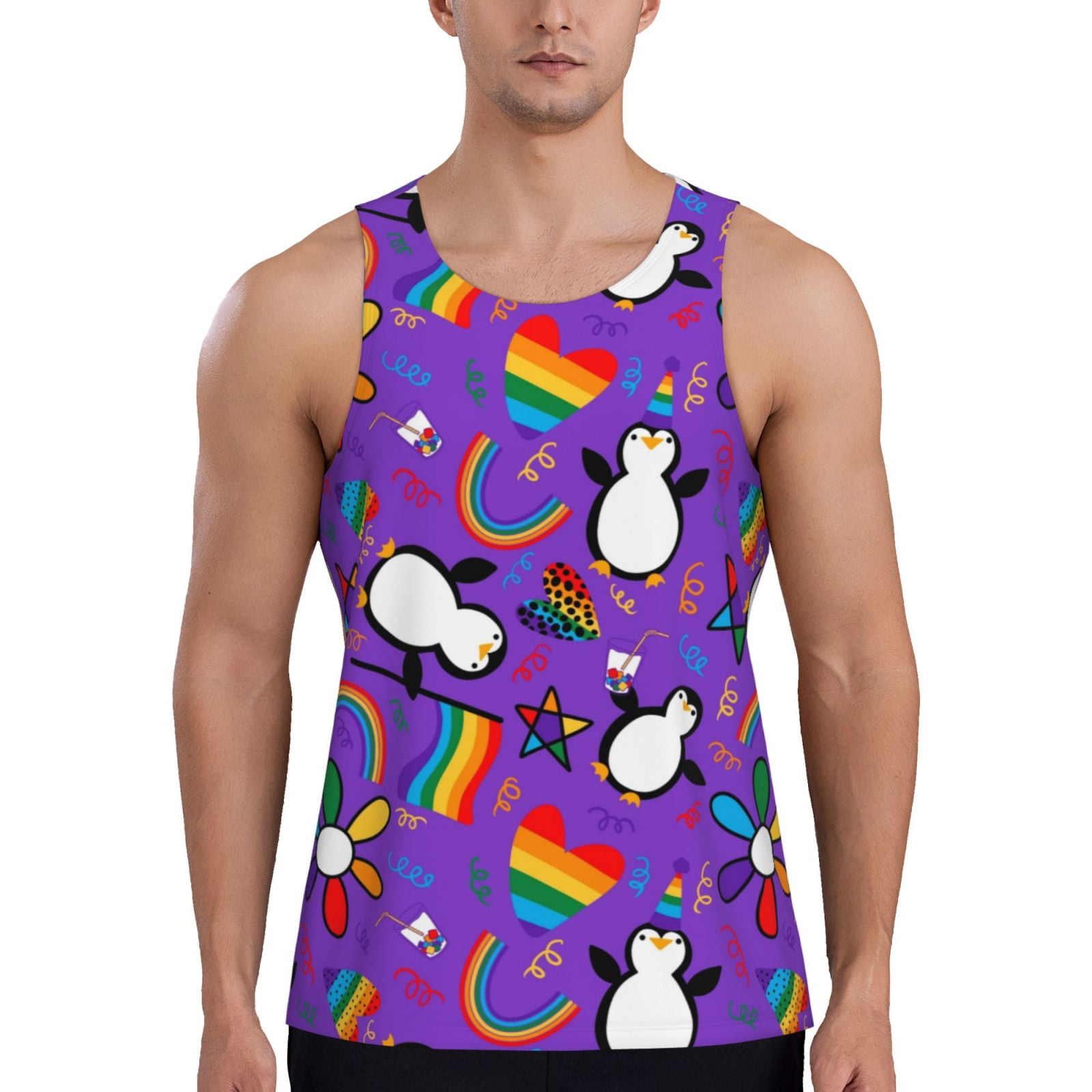 Balery Rainbow Lgbt Penguin Pattern Men's Workout Tank Top Gym Muscle ...