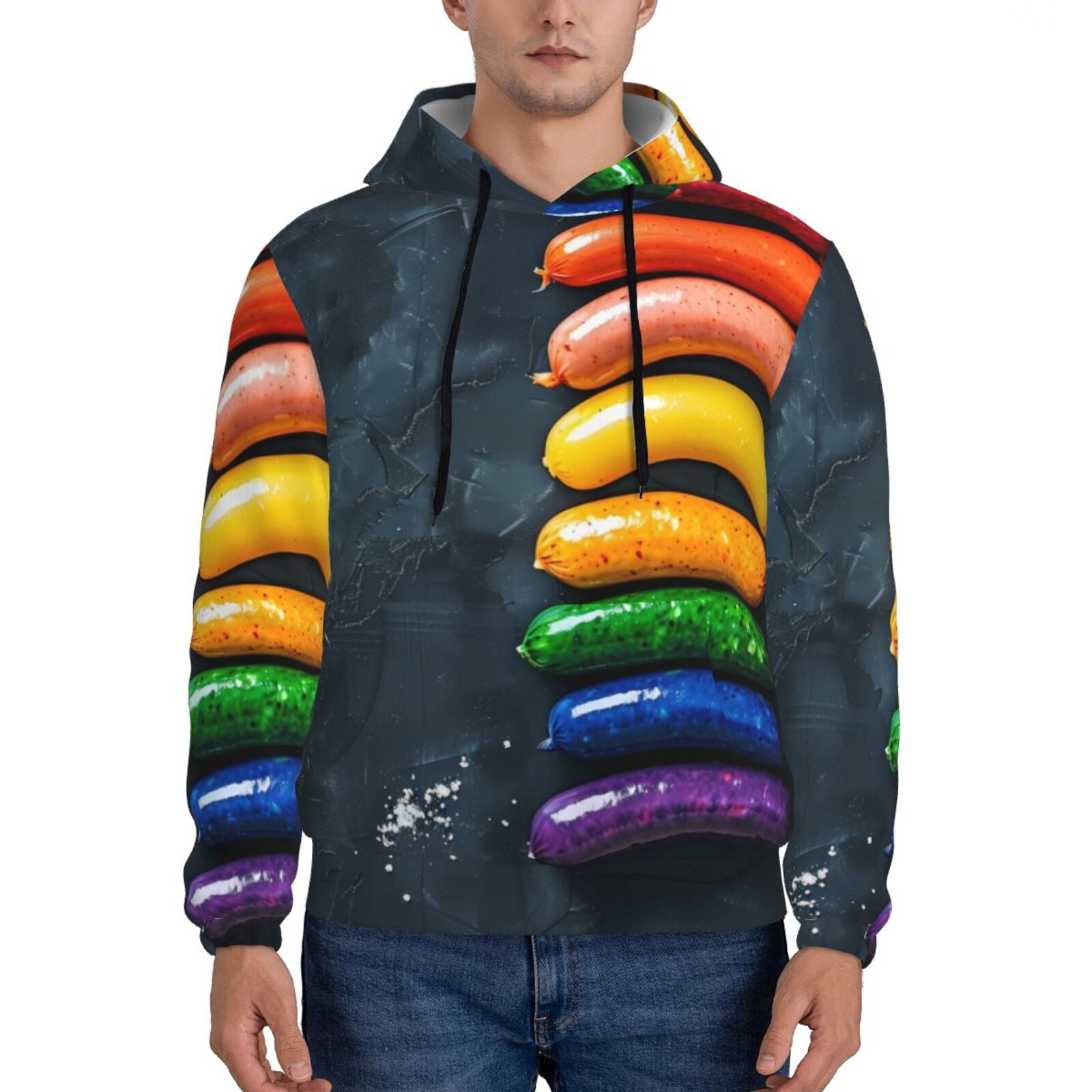 Balery Rainbow Sausages On Dark Slate Pattern Mens Hoodie Kangaroo ...