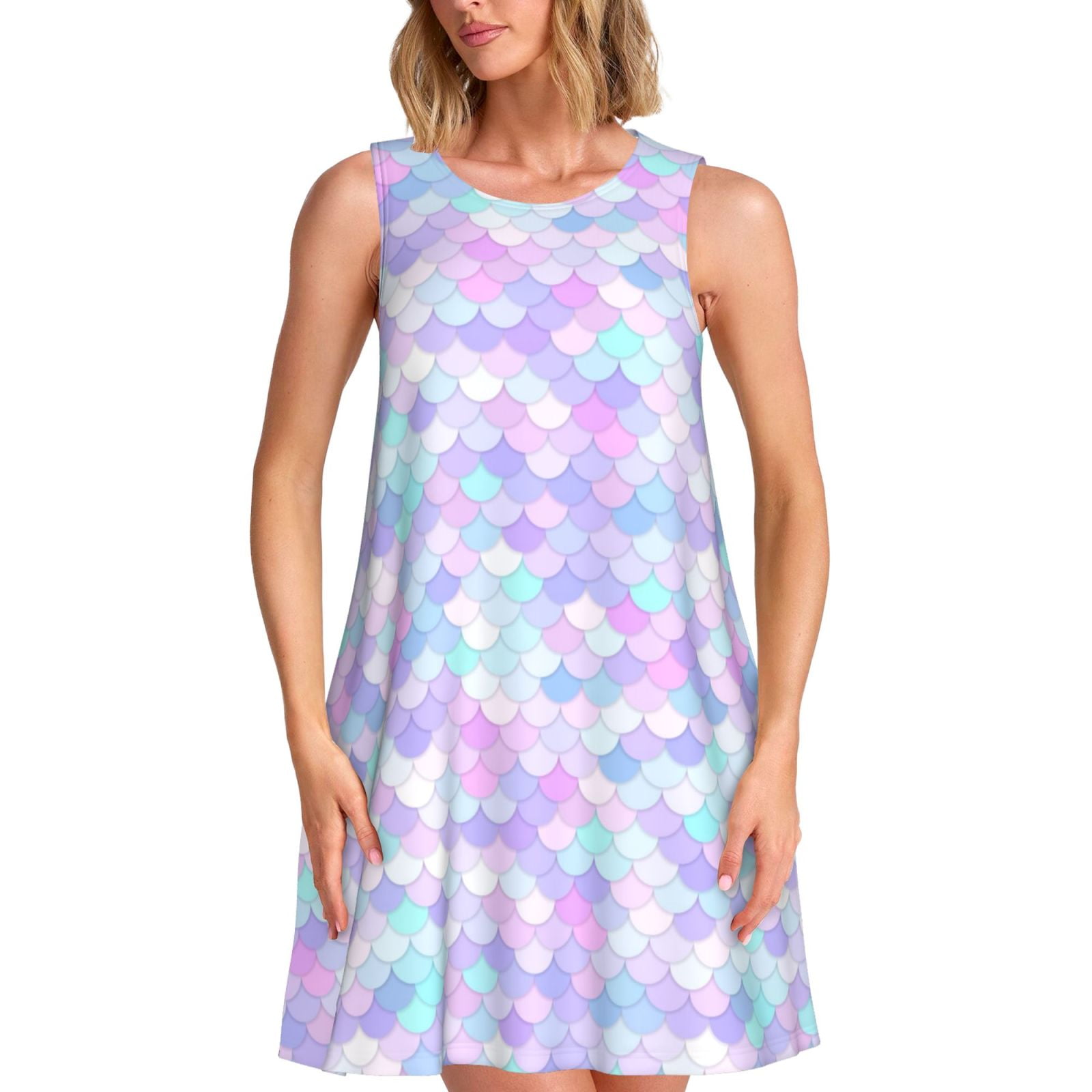 Balery Rainbow Scales Pattern Women’s Summer Dresses – Loose Sleeveless ...