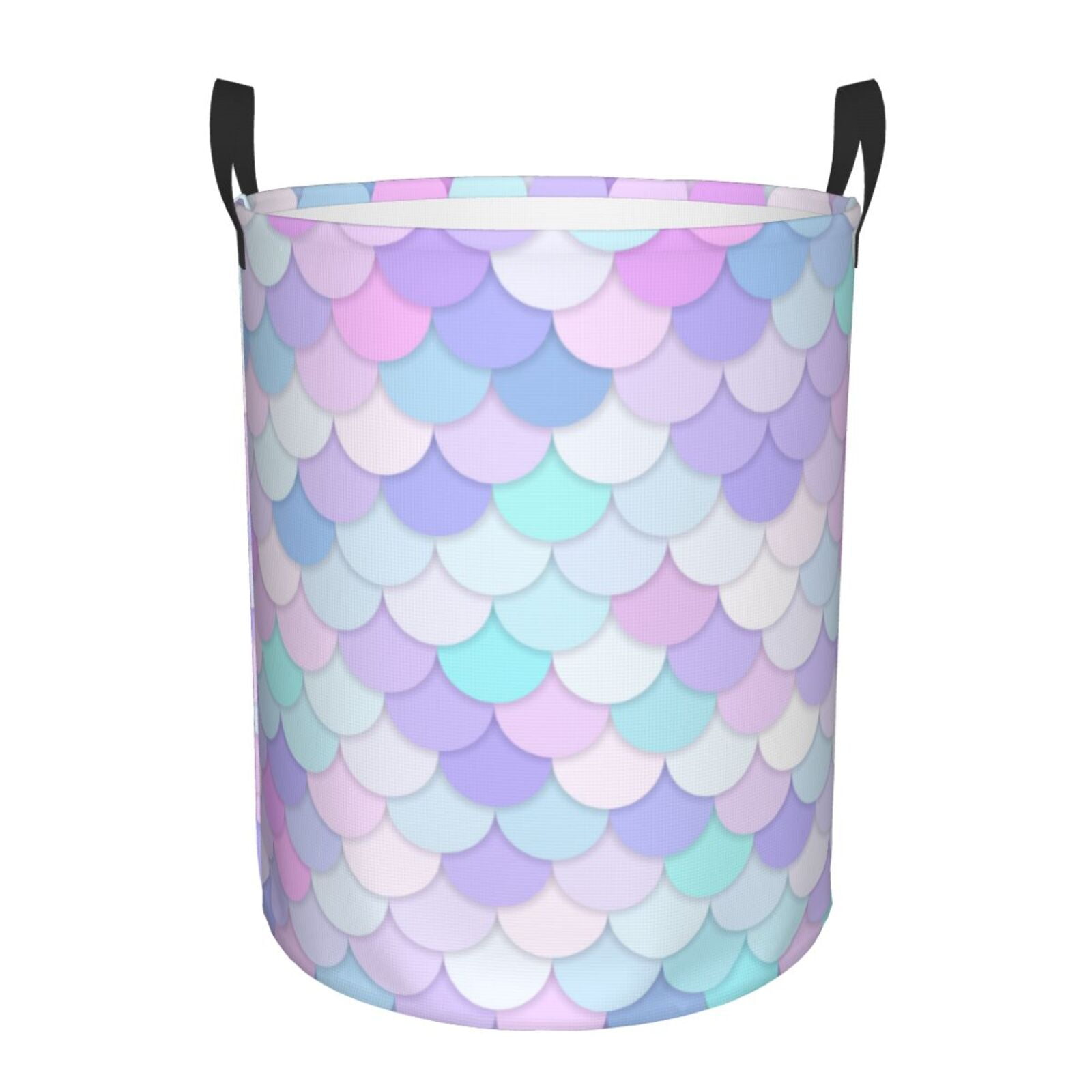 Balery Rainbow Scales Round Laundry Basket with Handles Waterproof ...