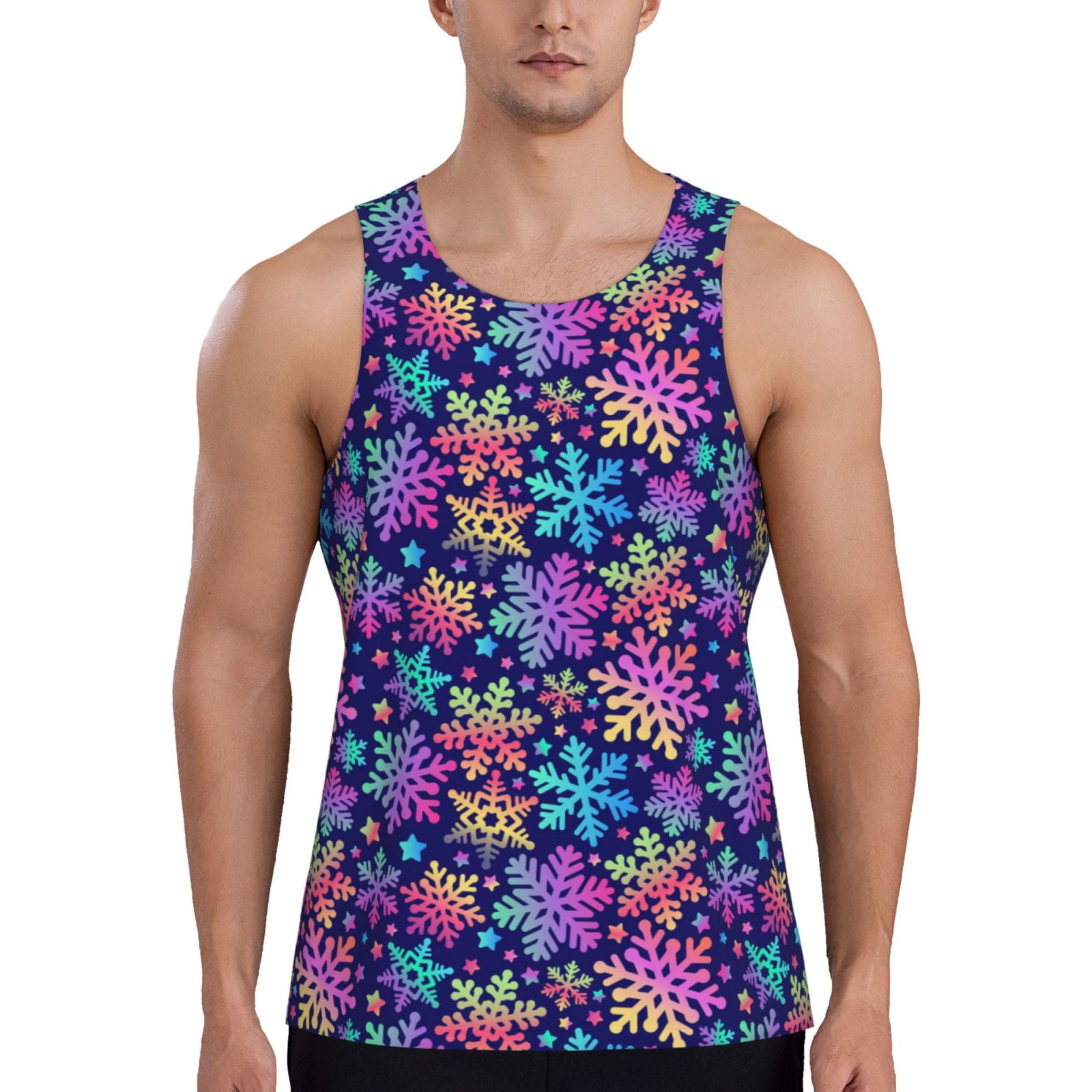 Balery Rainbow Snowflakes Pattern Men's Workout Tank Top Gym Muscle Tee ...
