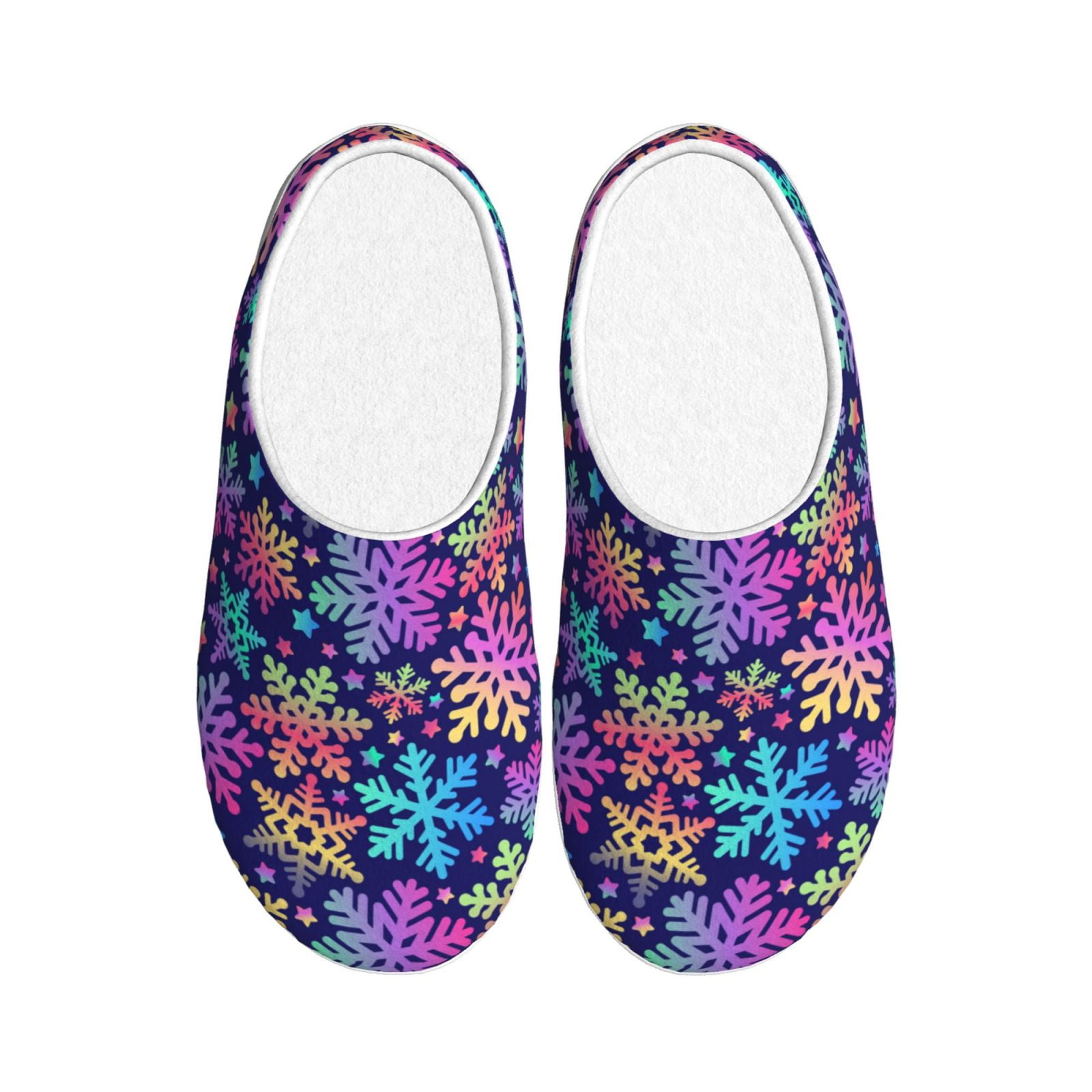 Balery Rainbow Snowflakes Pattern Women's Fuzzy Memory Foam Slippers ...