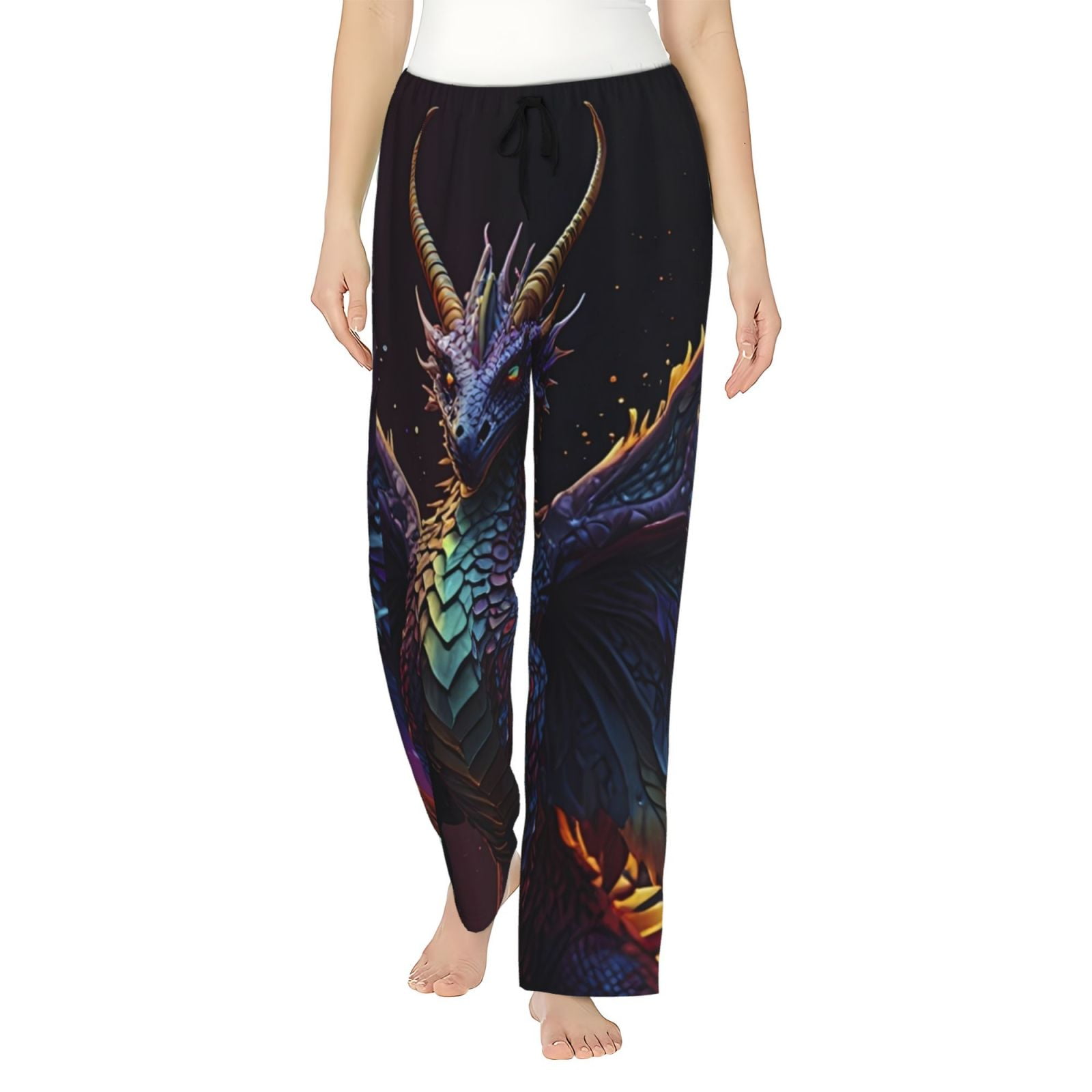 Balery Rainbow Wings Majestic Dragon print Women's Pajama Pants,Ultra ...