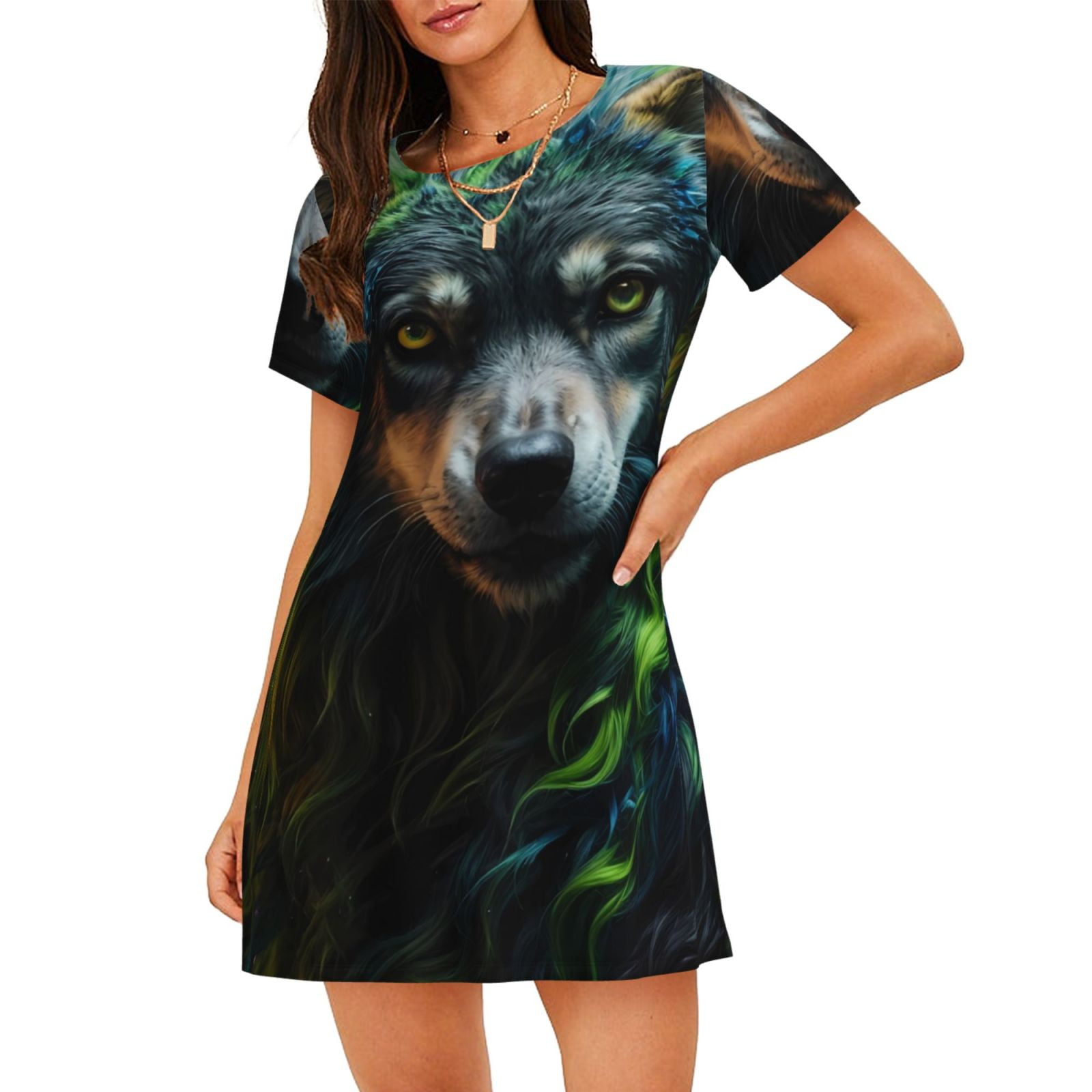 Balery Realistic Style Colorful Wolf A Pattern Womens Short Sleeve ...