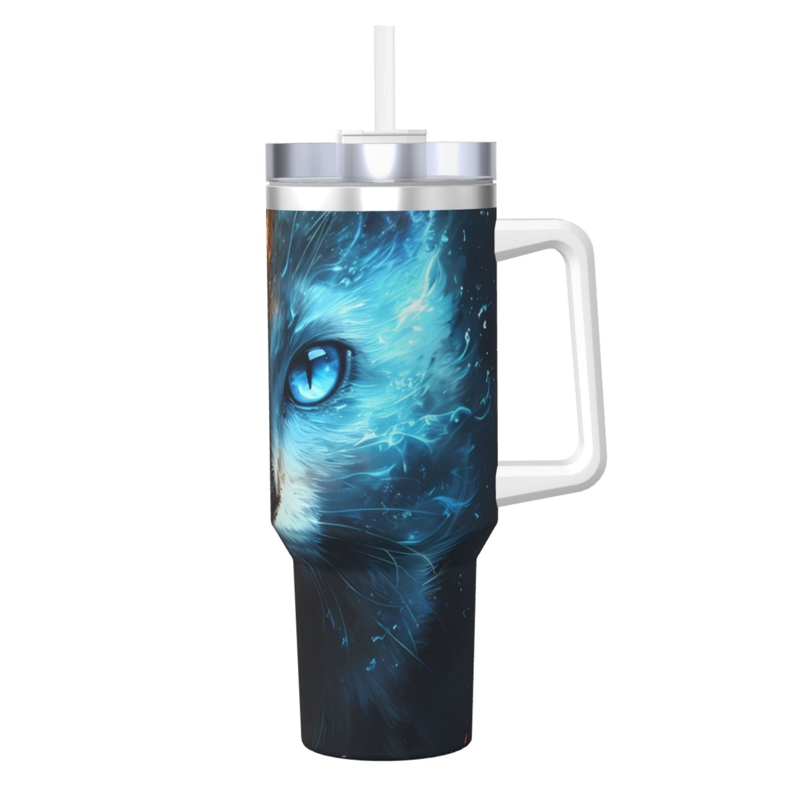 Balery Red And Blue Fire Cat Pattern 40oz Stainless Steel Tumbler ...