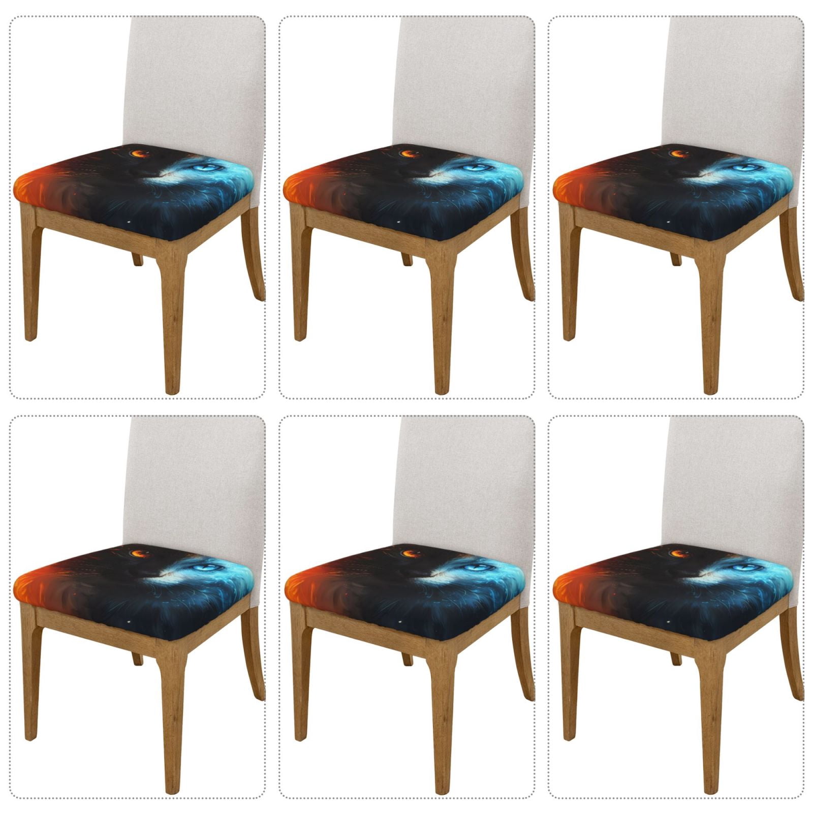 Balery Red And Blue Fire Cat Stretch Couch Cushion Covers, Individual ...