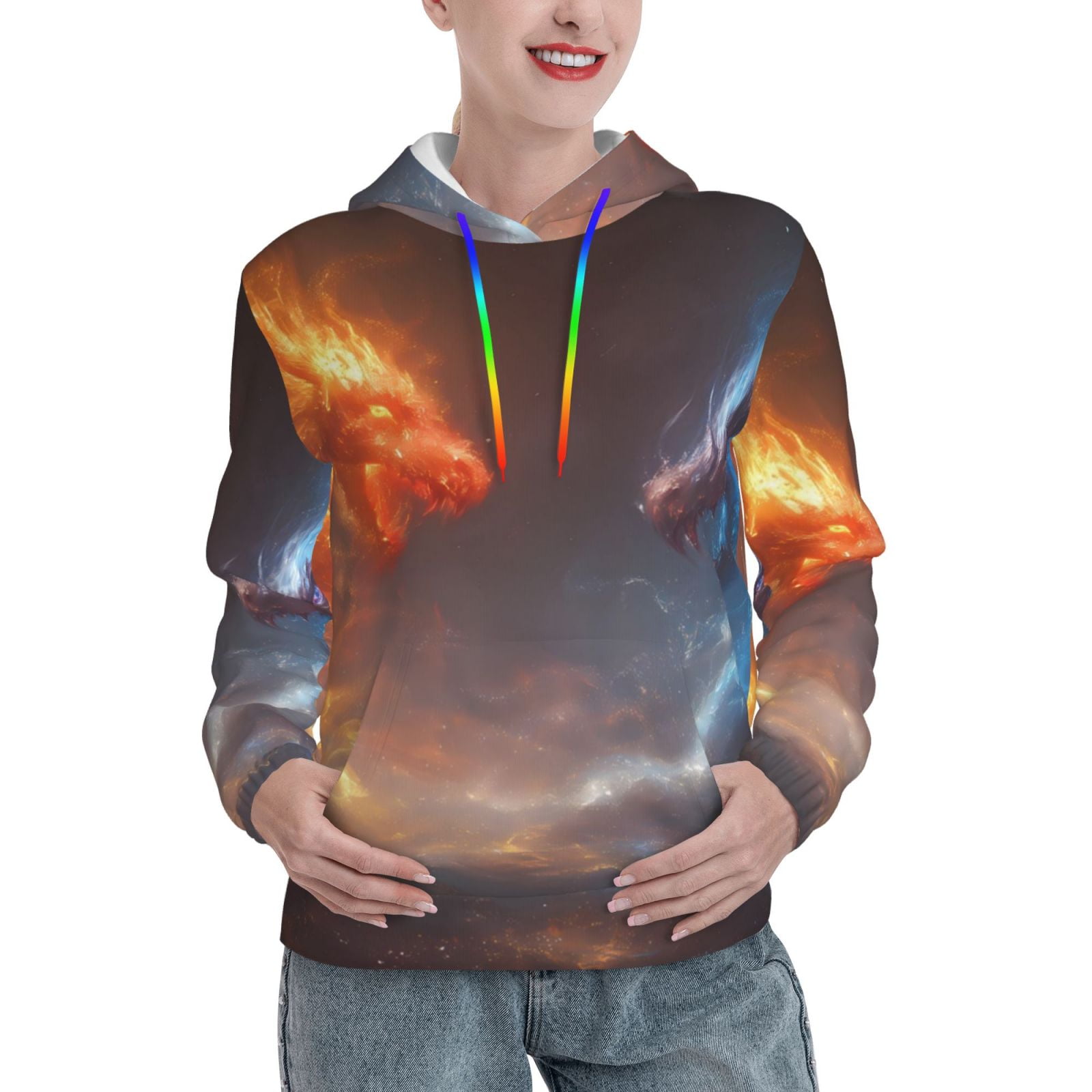 Balery Red And Blue Fire Dragon D Pattern Womens Long Sleeve Hoodie ...