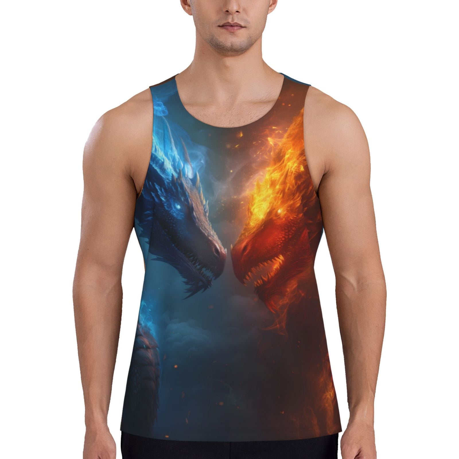 Balery Red And Blue Fire Dragon E Pattern Men's Workout Tank Top Gym ...
