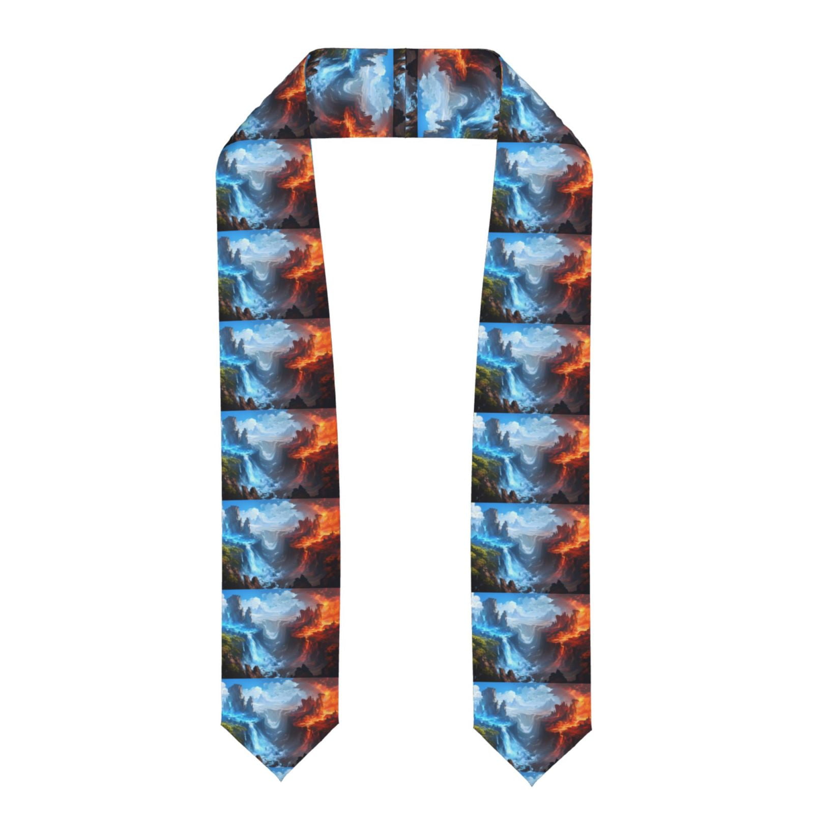 Balery Red And Blue Fire Mountains Pattern Graduation Shawl Stole ...