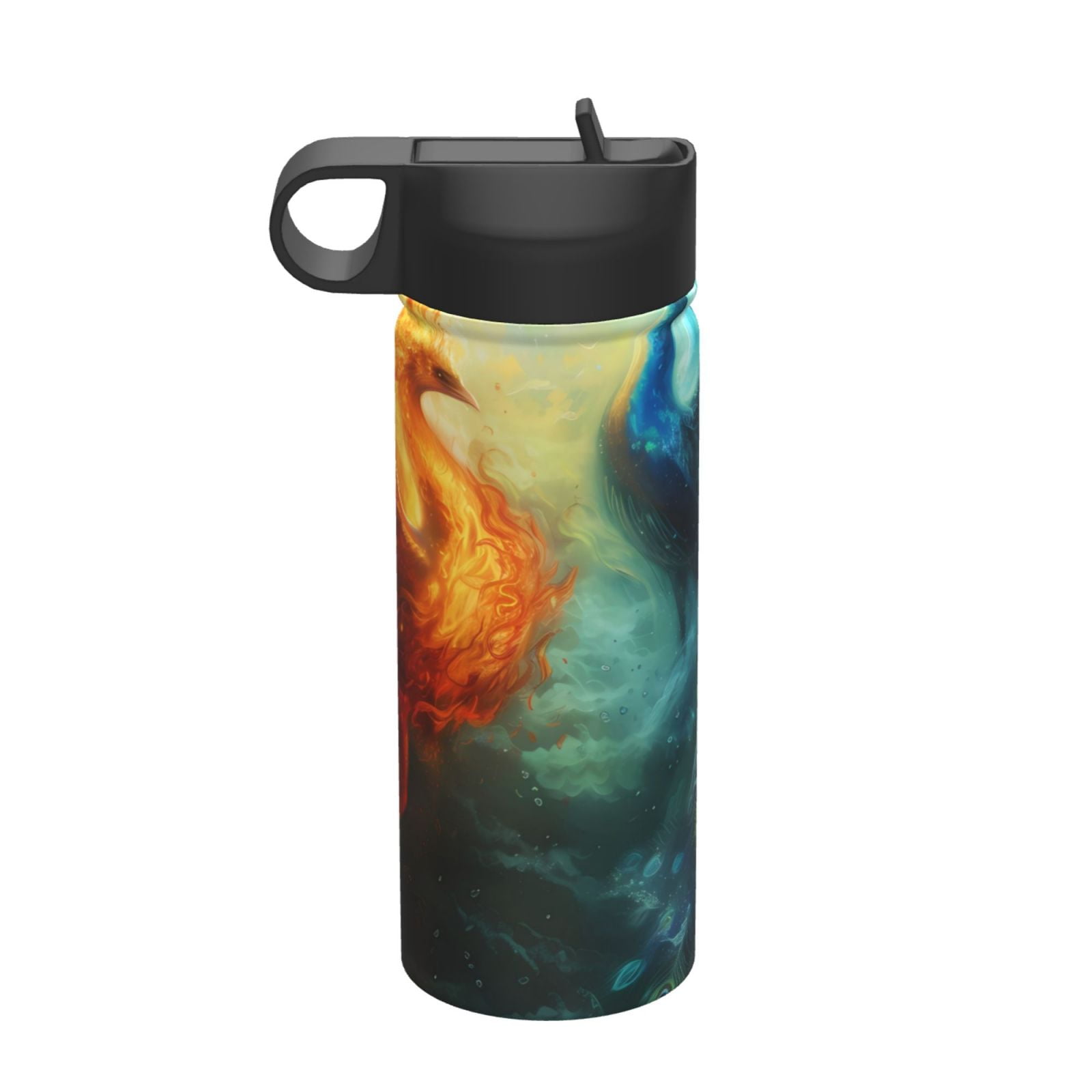 Balery Red And Blue Fire Peacock Pattern Water Bottle,18oz Sports ...