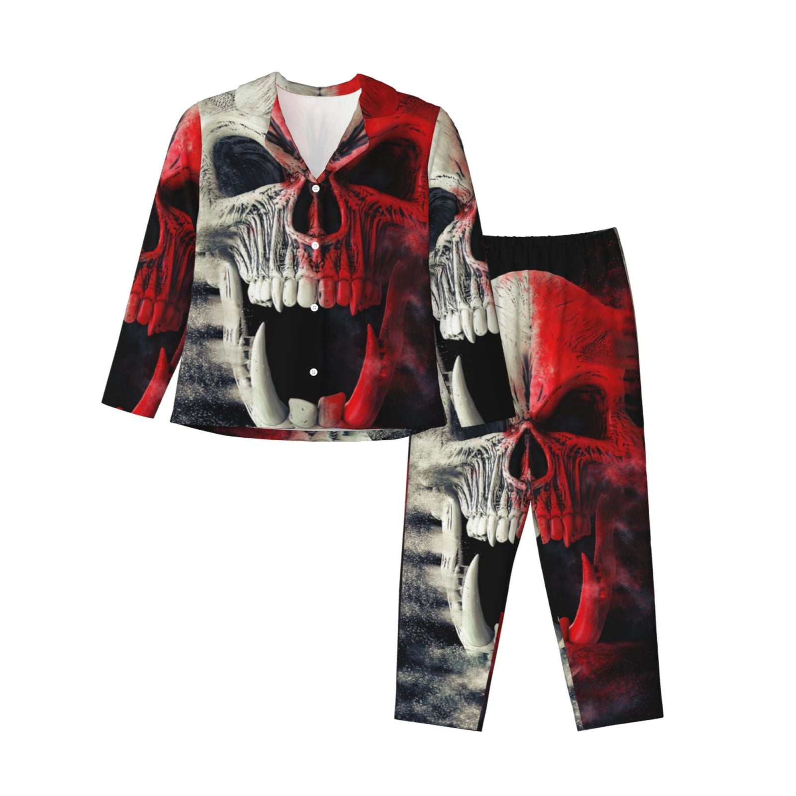 Balery Red And White Screaming Demon Skull Pattern Pajama Sets for ...