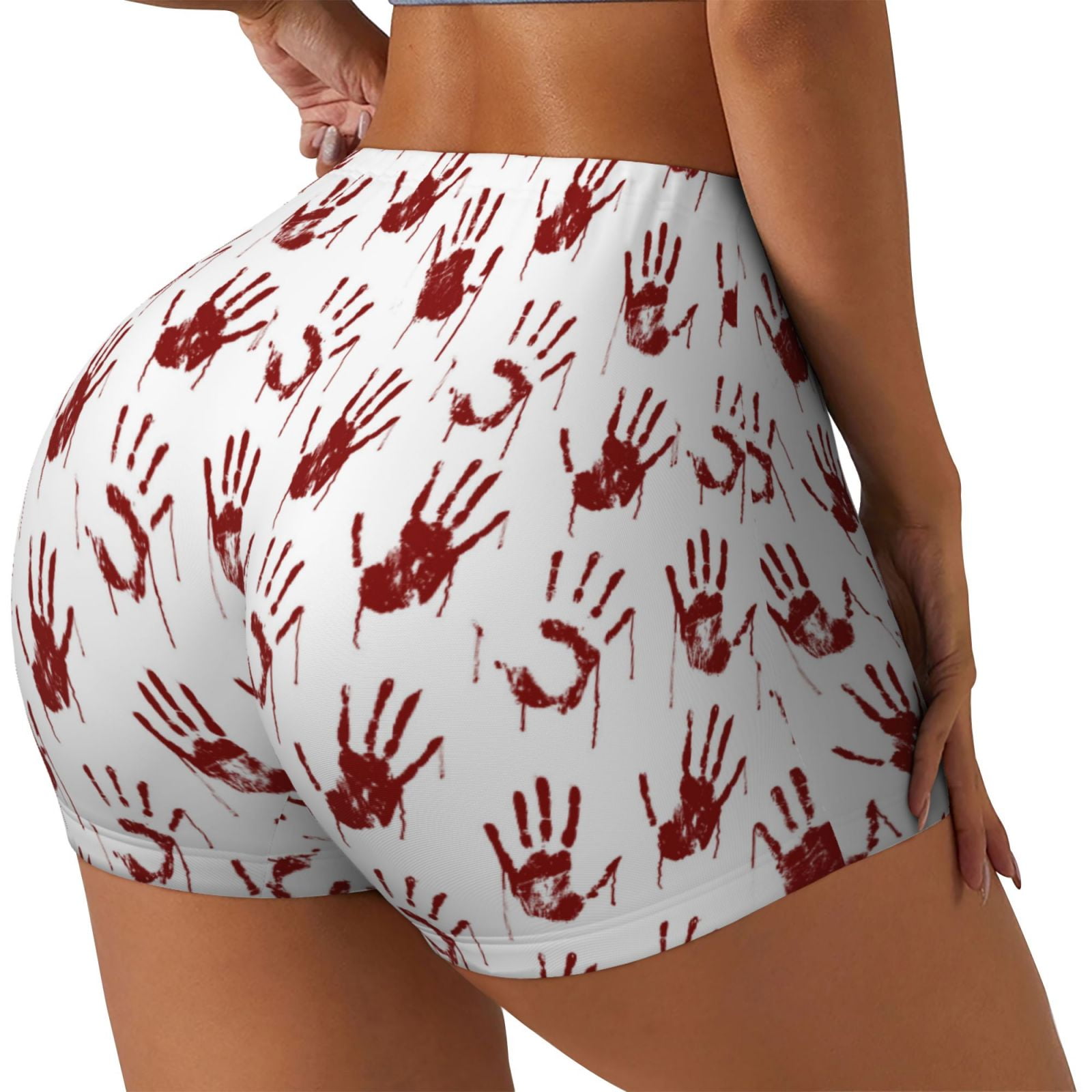 Balery Red Bloody Scary Hands2 Printed Workout Shorts for Women Seamless Scrunch Short Gym Yoga ...
