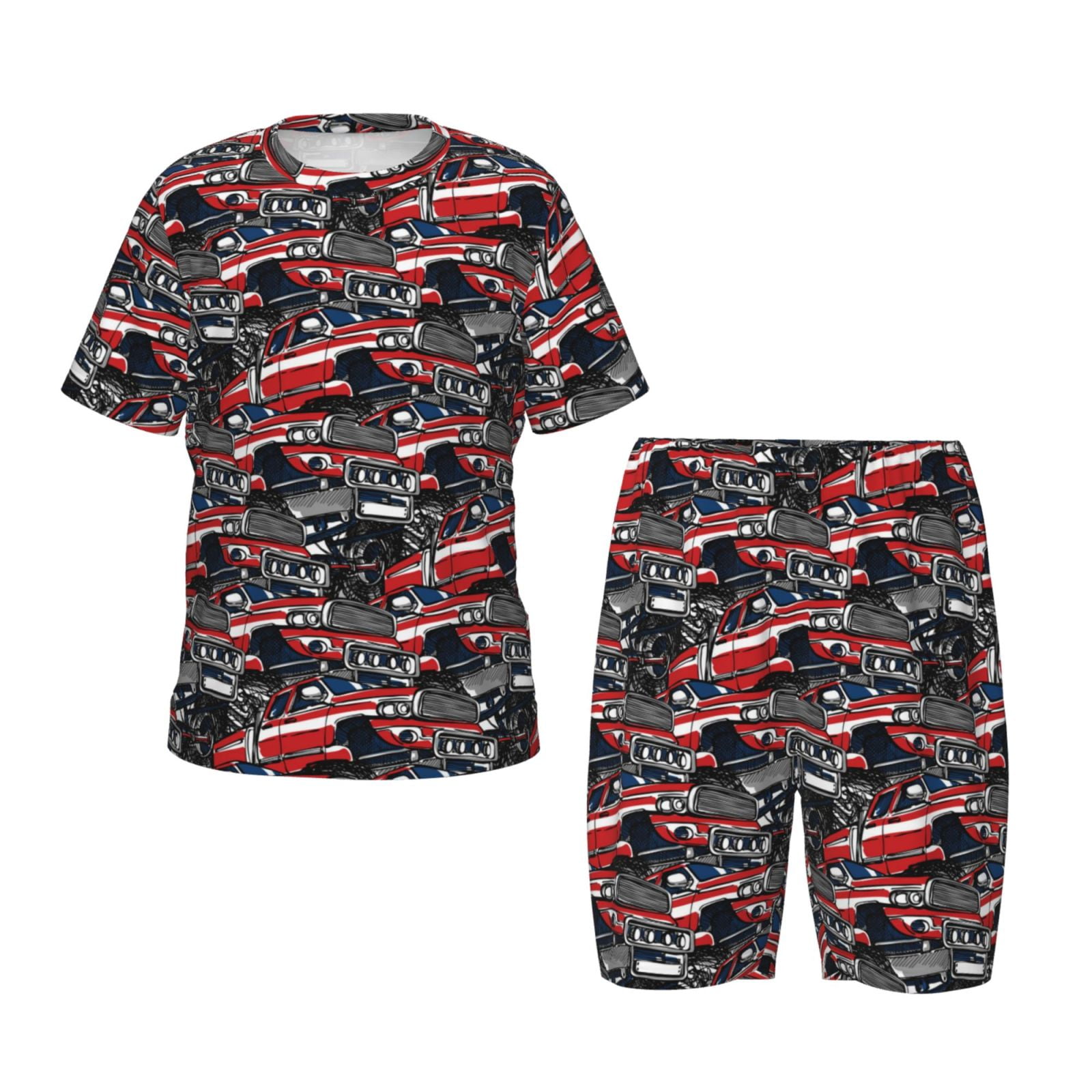 Balery Red And Blue Cars Pattern Kids’ Short-Sleeved Pajama Set – Soft Cotton Sleepwear ...
