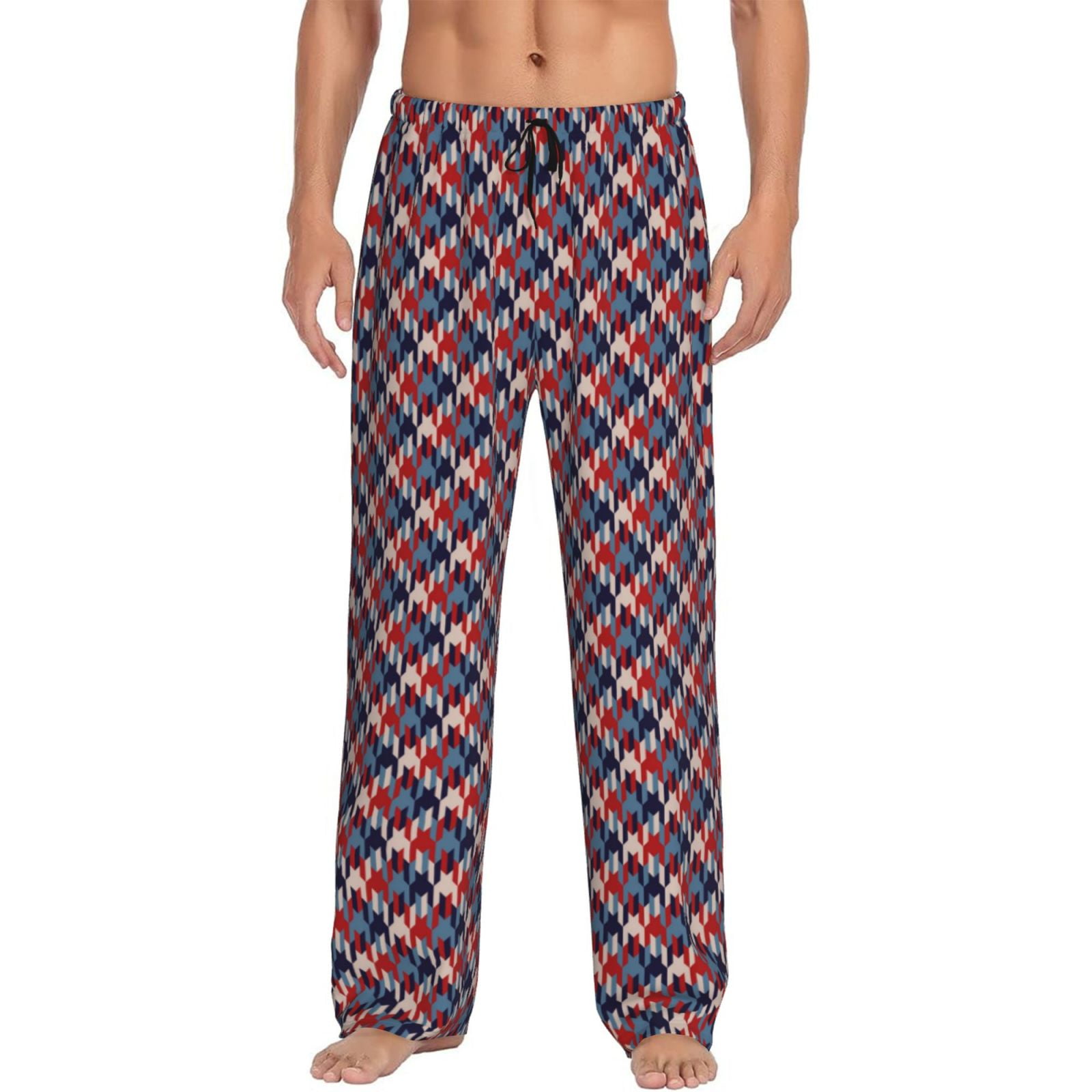 Balery Red Blue Checked print Men's Pajama Pants,Ultra Lightweight Pjs ...