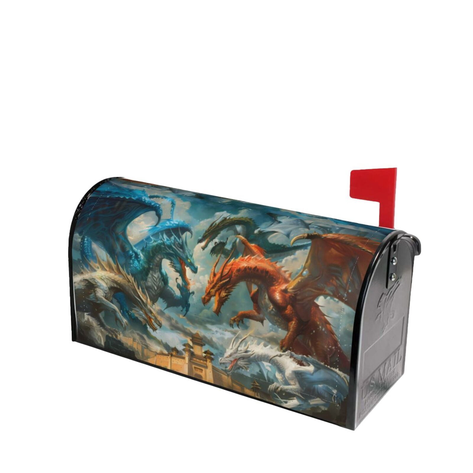 Balery Red Blue Dragon Battle Epic Mailbox Cover - Standard Size-25 ...