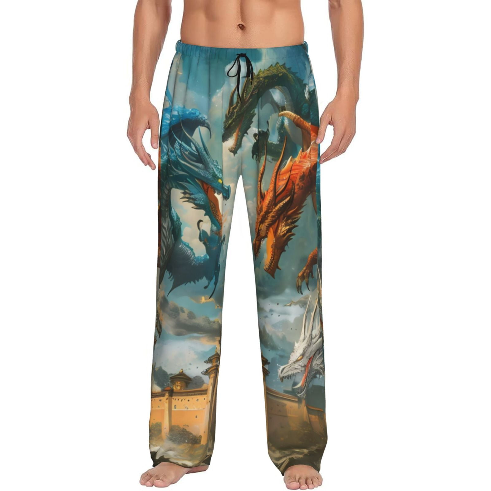 Balery Red Blue Dragon Battle Epic print Men's Pajama Pants,Ultra ...