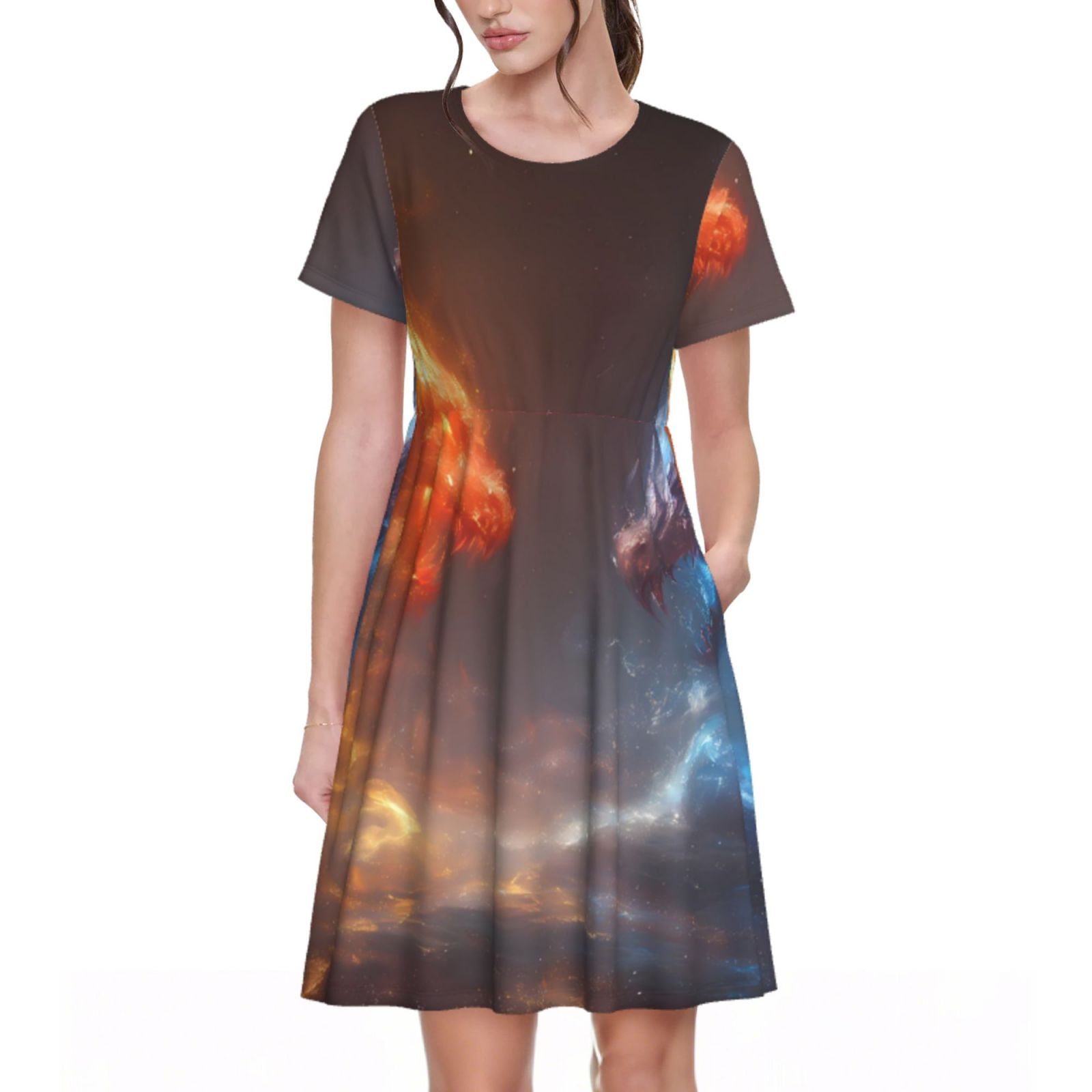 Balery Red And Blue Fire Dragon D Pattern Womens Dresses Loose Short ...