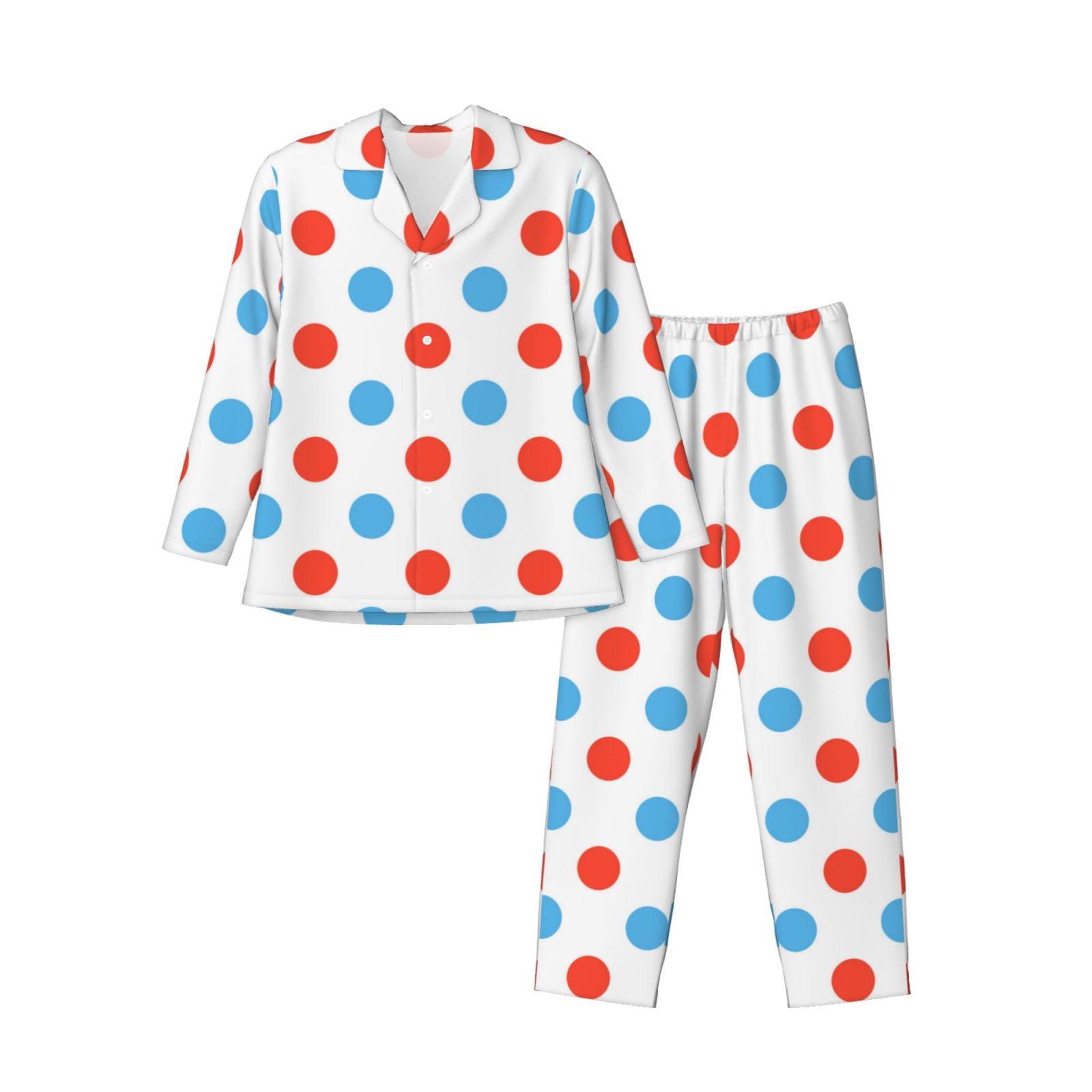 Balery Red Blue Polka Dots Pattern Pajama Sets for Men Long Sleeve 2 ...