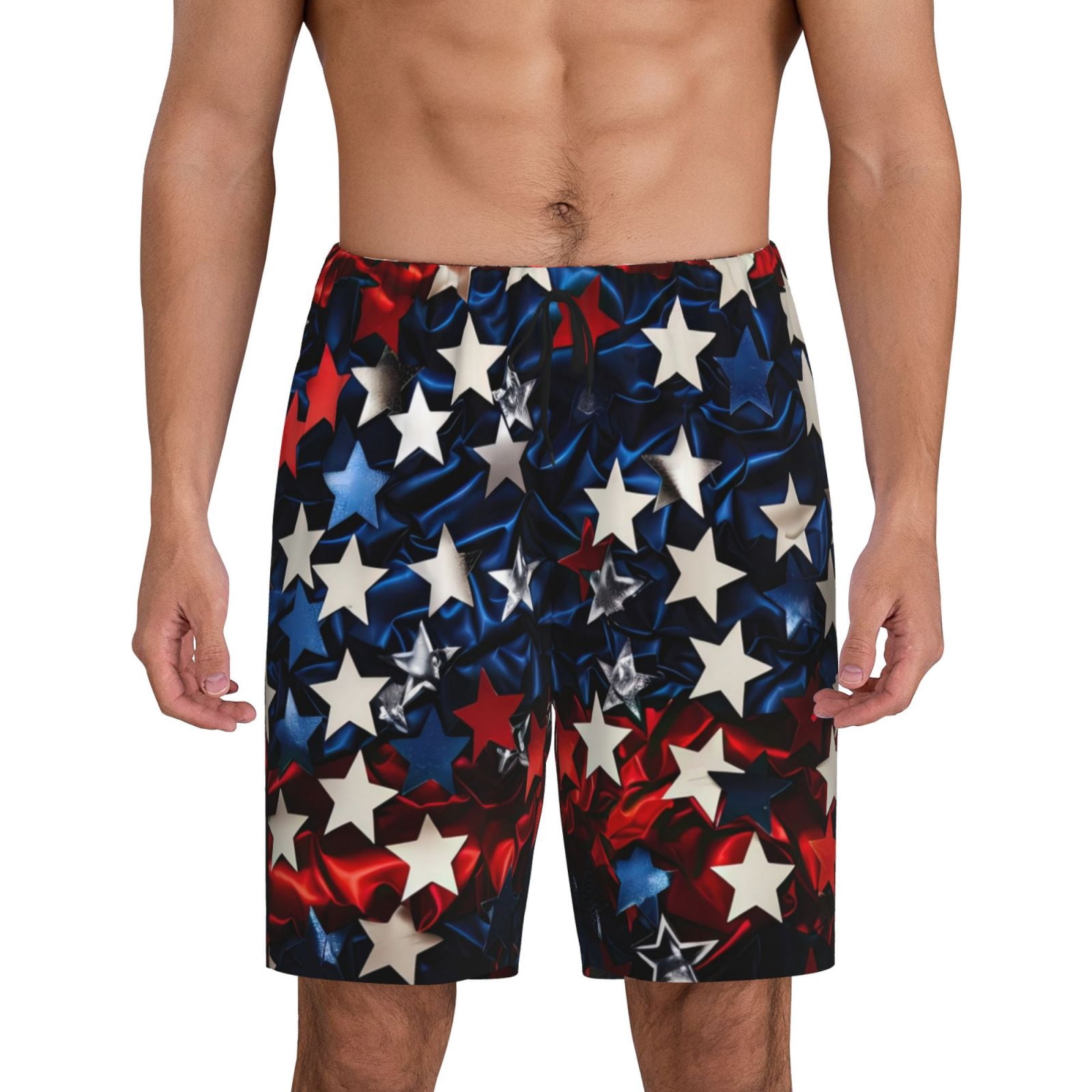 Balery Red Blue White Stars Men's Cotton Knit Pajama Shorts Waistband ...