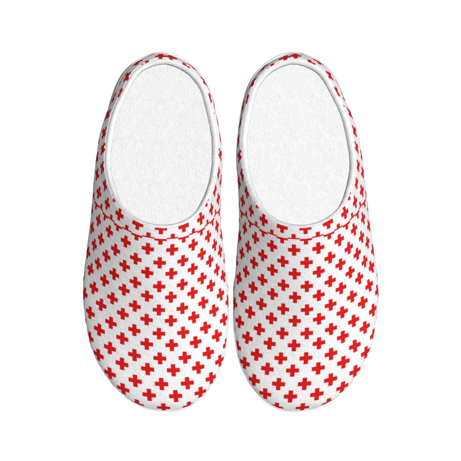 Balery Red Cross Pattern Women's Fuzzy Memory Foam Slippers Fluffy ...
