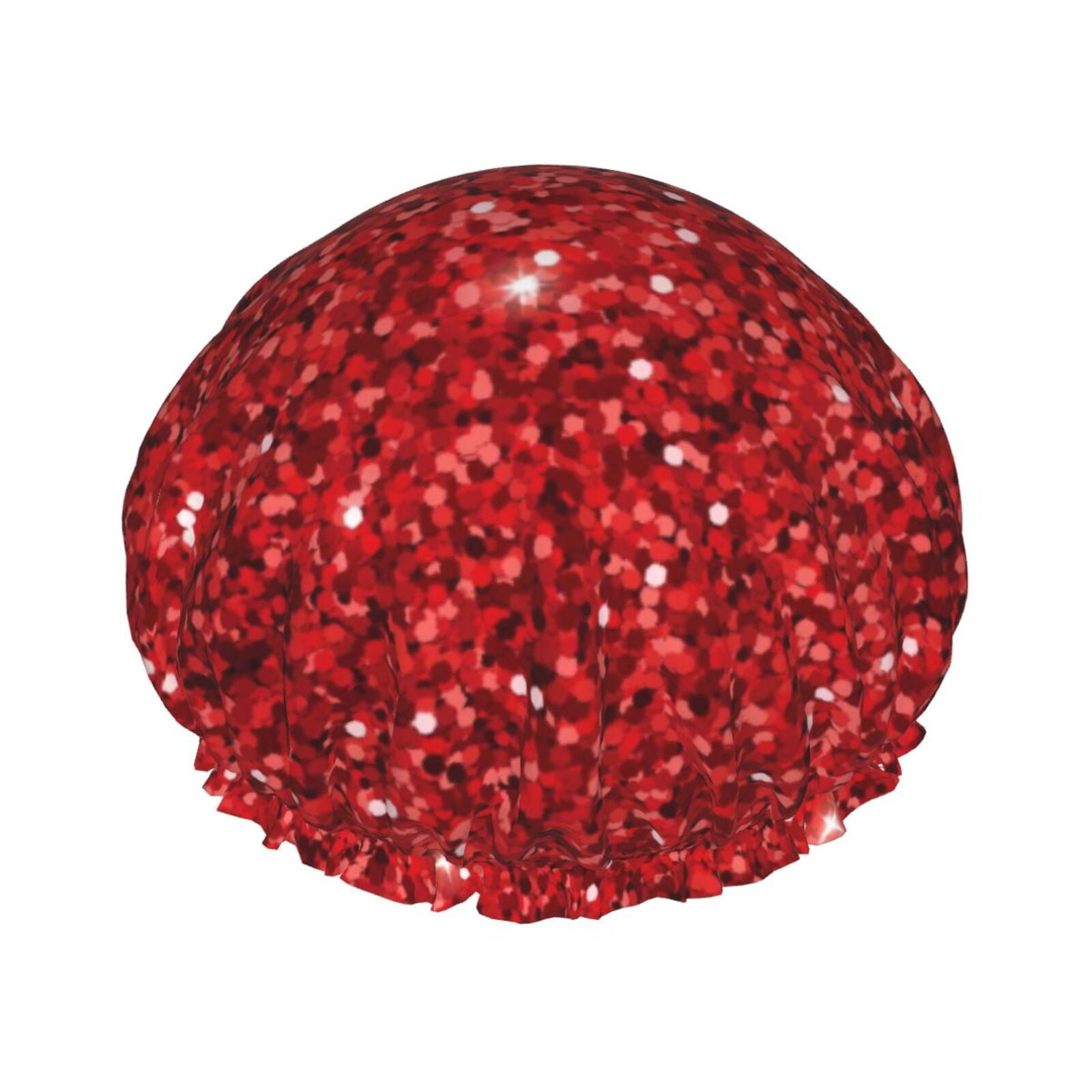 Balery Red Glitter Shower Caps, Double Layer Waterproof Shower Cap ...