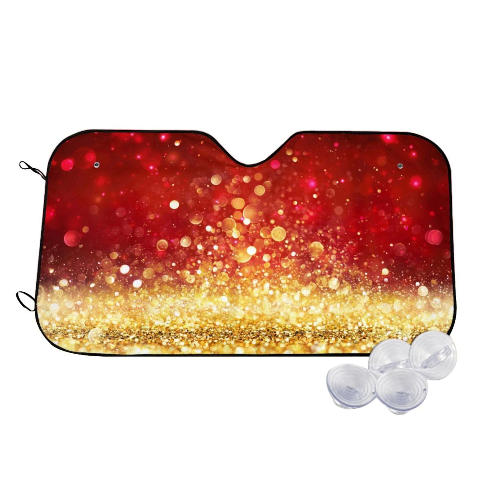 Balery Red Gold Glitter Print Car Windshield Sun Shade,Windshield ...