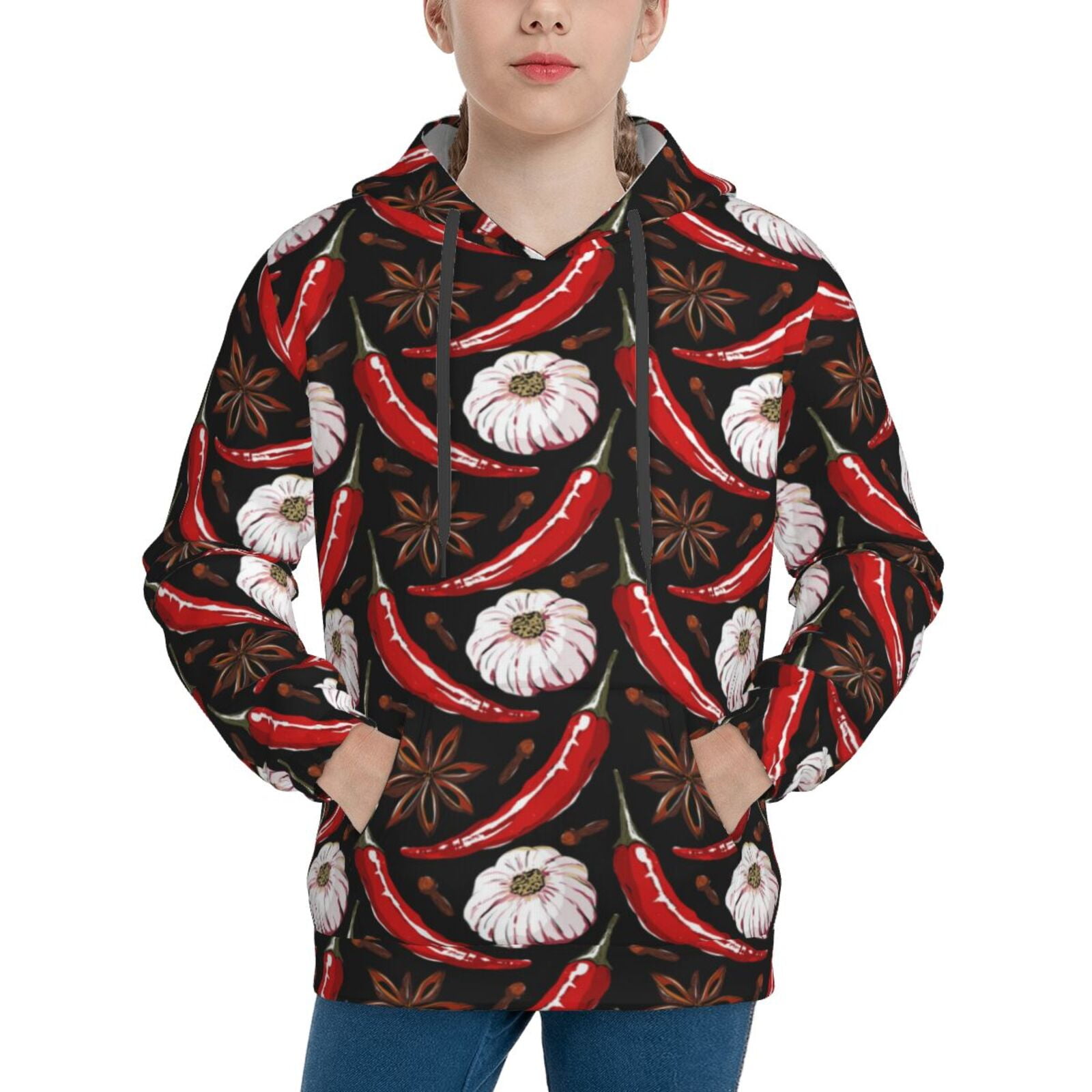 Balery Red Hot Chili 1 Pattern Boys Hoodie, Youth Pullover Hooded ...