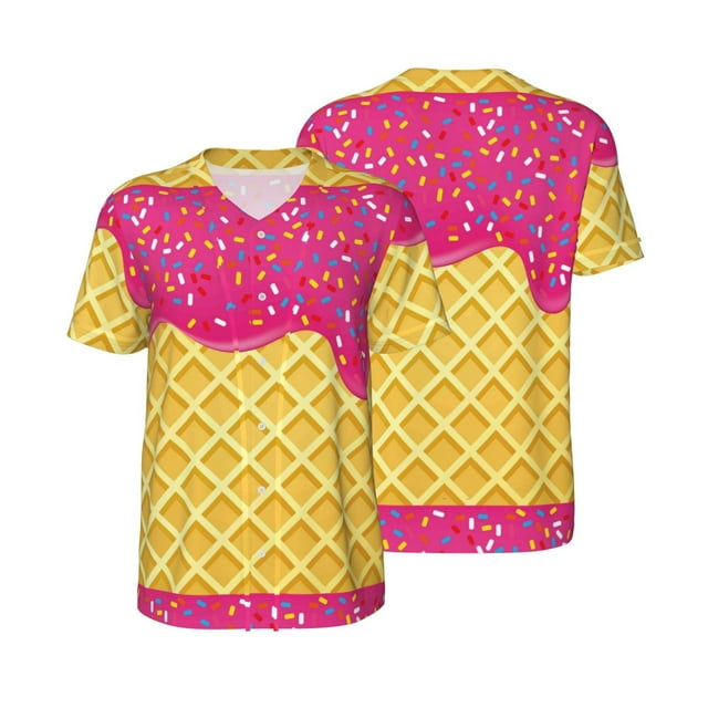 Balery Red Ice Cream Baseball Jersey for Men Casual Button Down Shirts ...