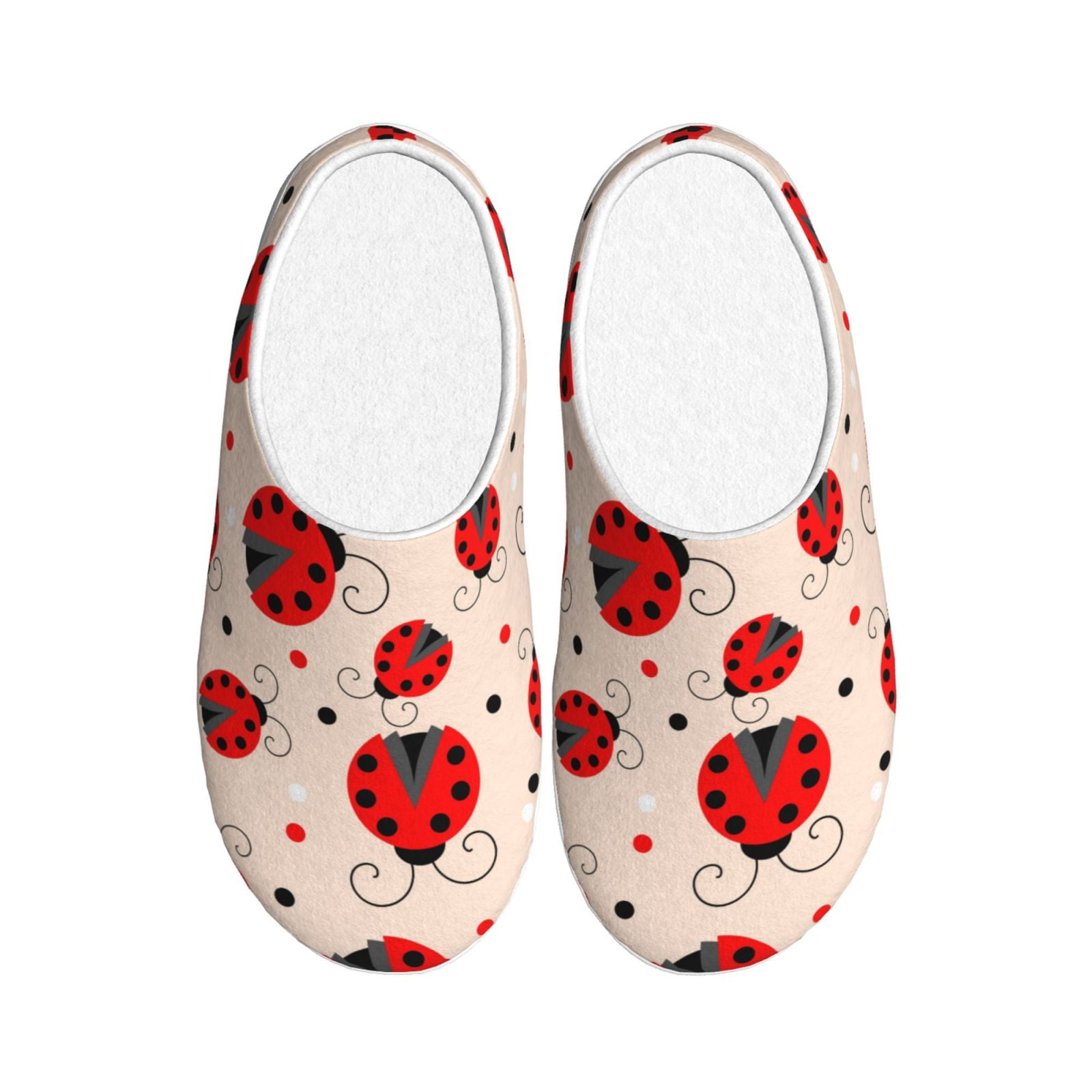 Balery Red Ladybug Pattern Women's Fuzzy Memory Foam Slippers Fluffy ...